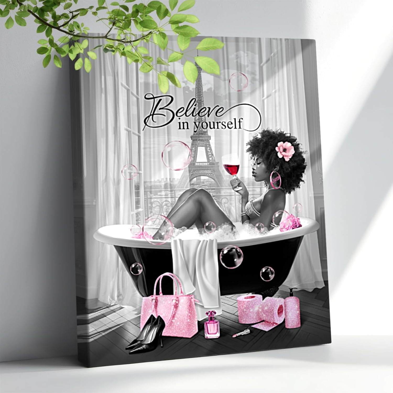 AEFER Bathroom Decor African American Wall Art Fashion Black Girl In Bathtub Pictures Canvas ...