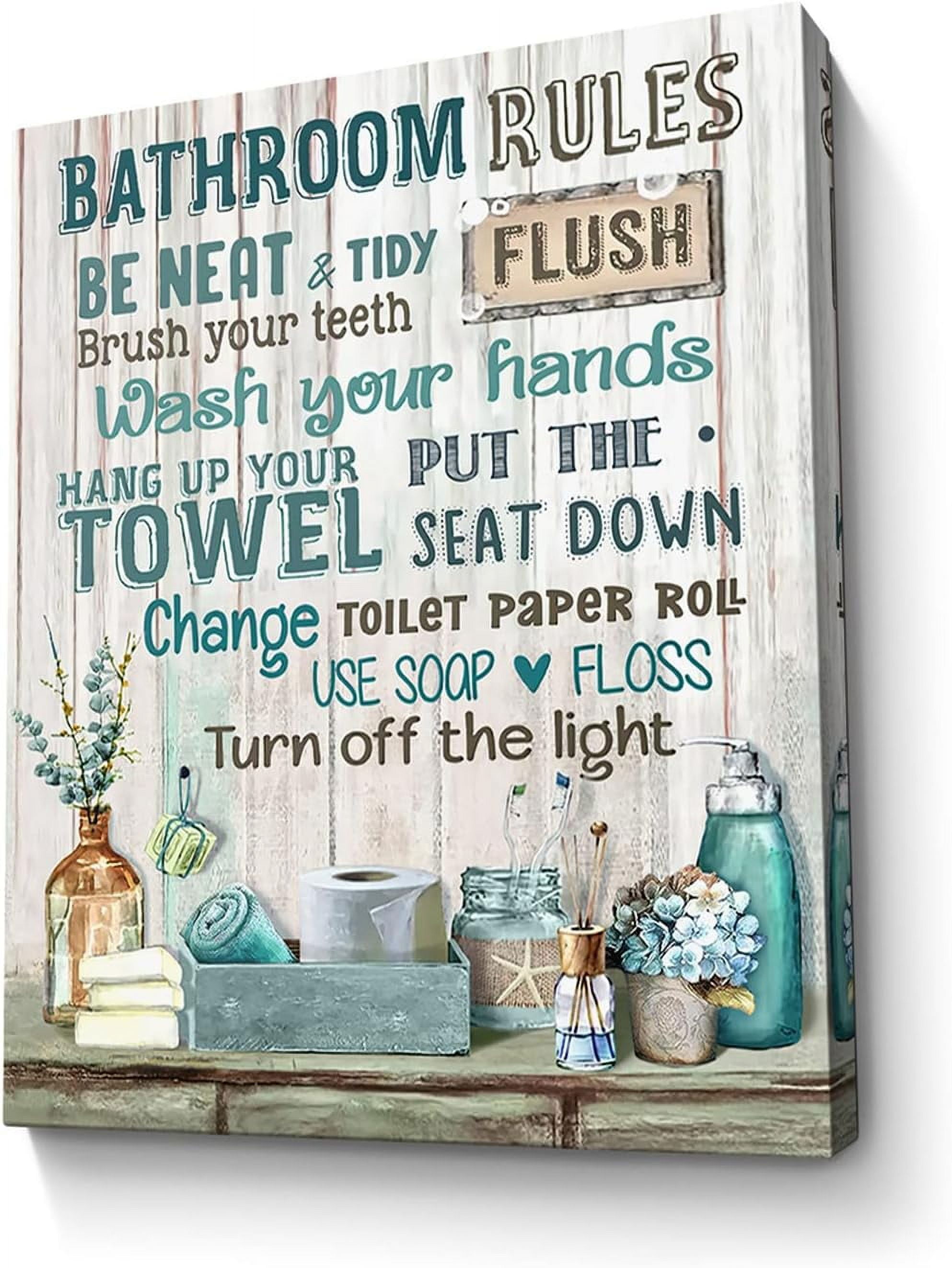 AEFER Bathroom Decor Canvas Wall Art Rustic Bathroom Rules Sign Picture ...