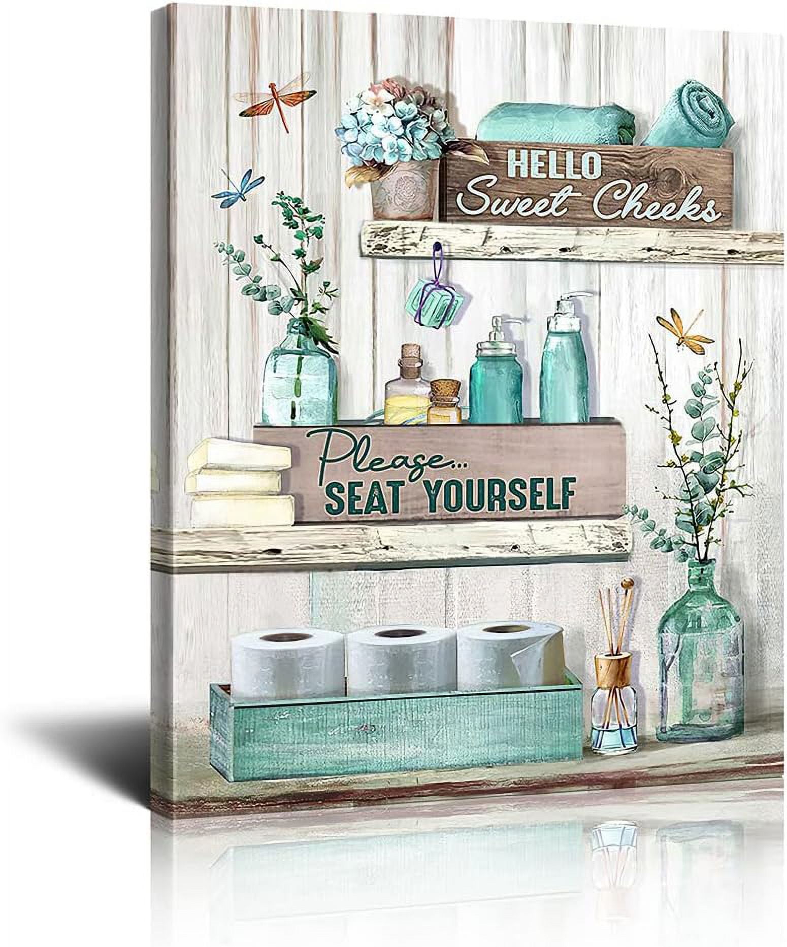 AEFER Bathroom Decor Canvas Wall Art Rustic Bathroom Sign Please Seat ...