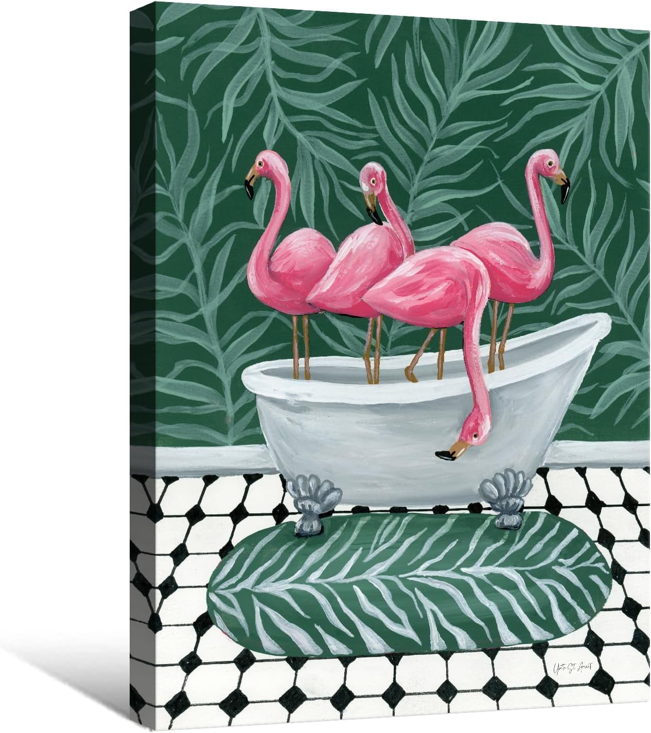 AEFER Bathroom Flamingo Wall Art Pink Flamingo in Bathtub Pictures ...