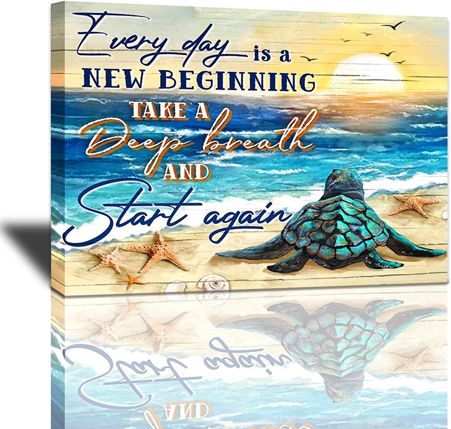 AEFER Bathroom Wall Art Teal Sea Turtle Ocean Coast Scenery Canvas ...