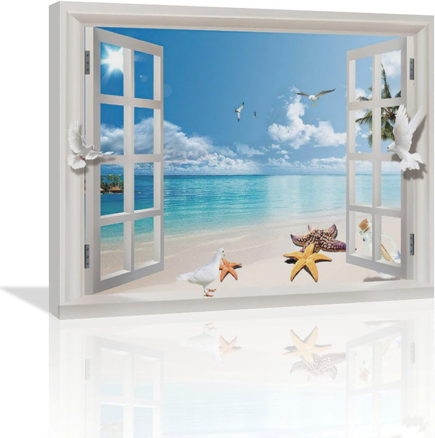 AEFER Beach Bathroom Wall Art Beach Pictures Wall Decor 3D Window Art ...