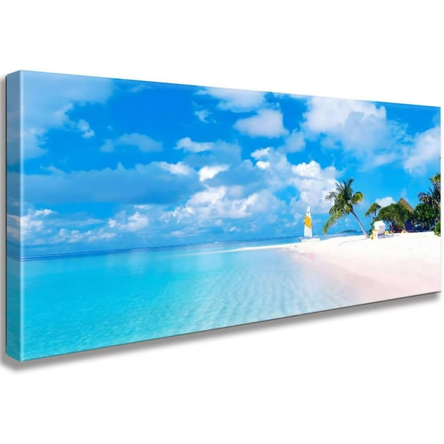 AEFER Beach Canvas Seascape Wall Art Seaside Painting Prints Blue Wave ...
