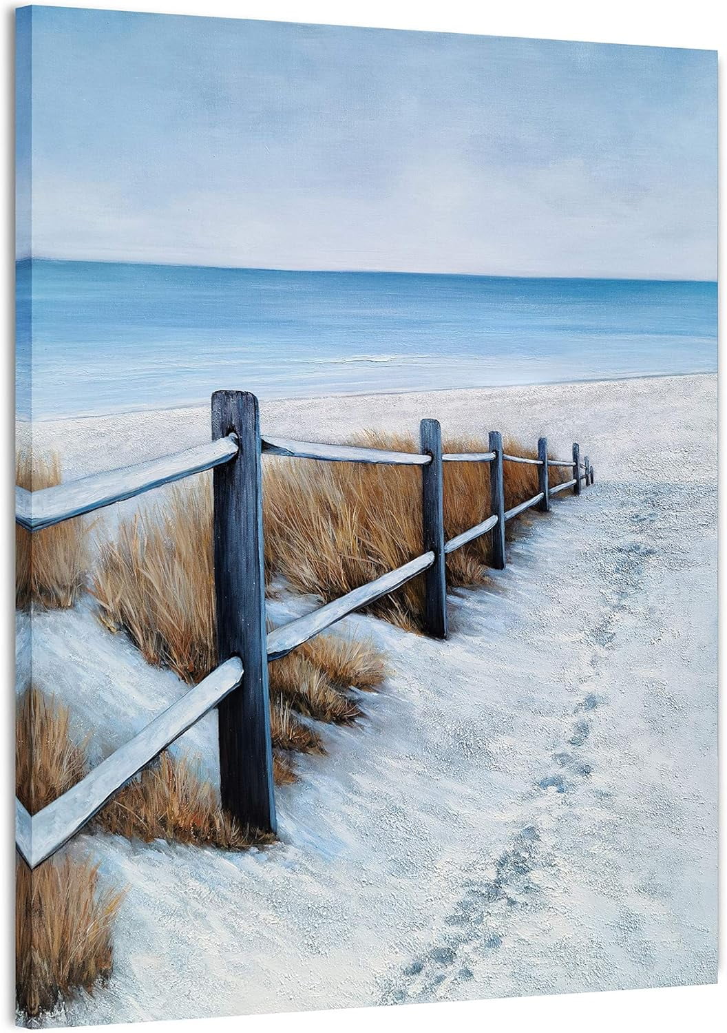 AEFER Beach Canvas Wall Art Hand Painted Blue and White Painting with ...