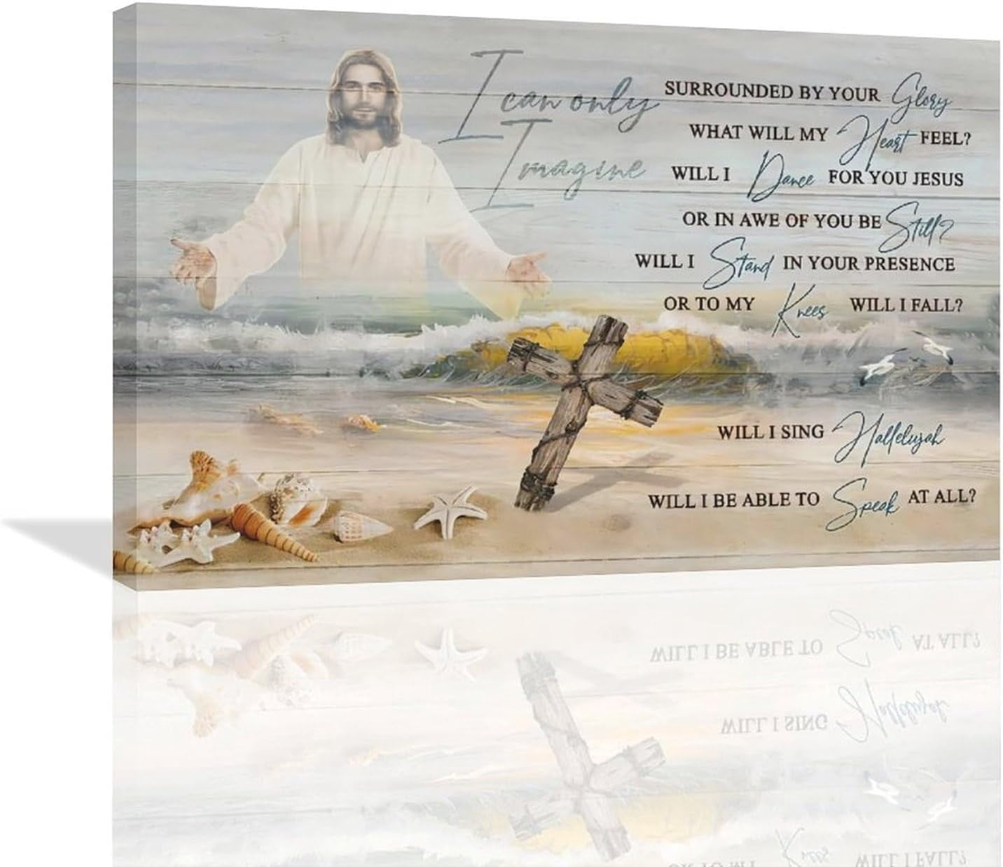 AEFER Beach Jesus Wall Art Ocean Christian Cross Pictures Wall Decor ...