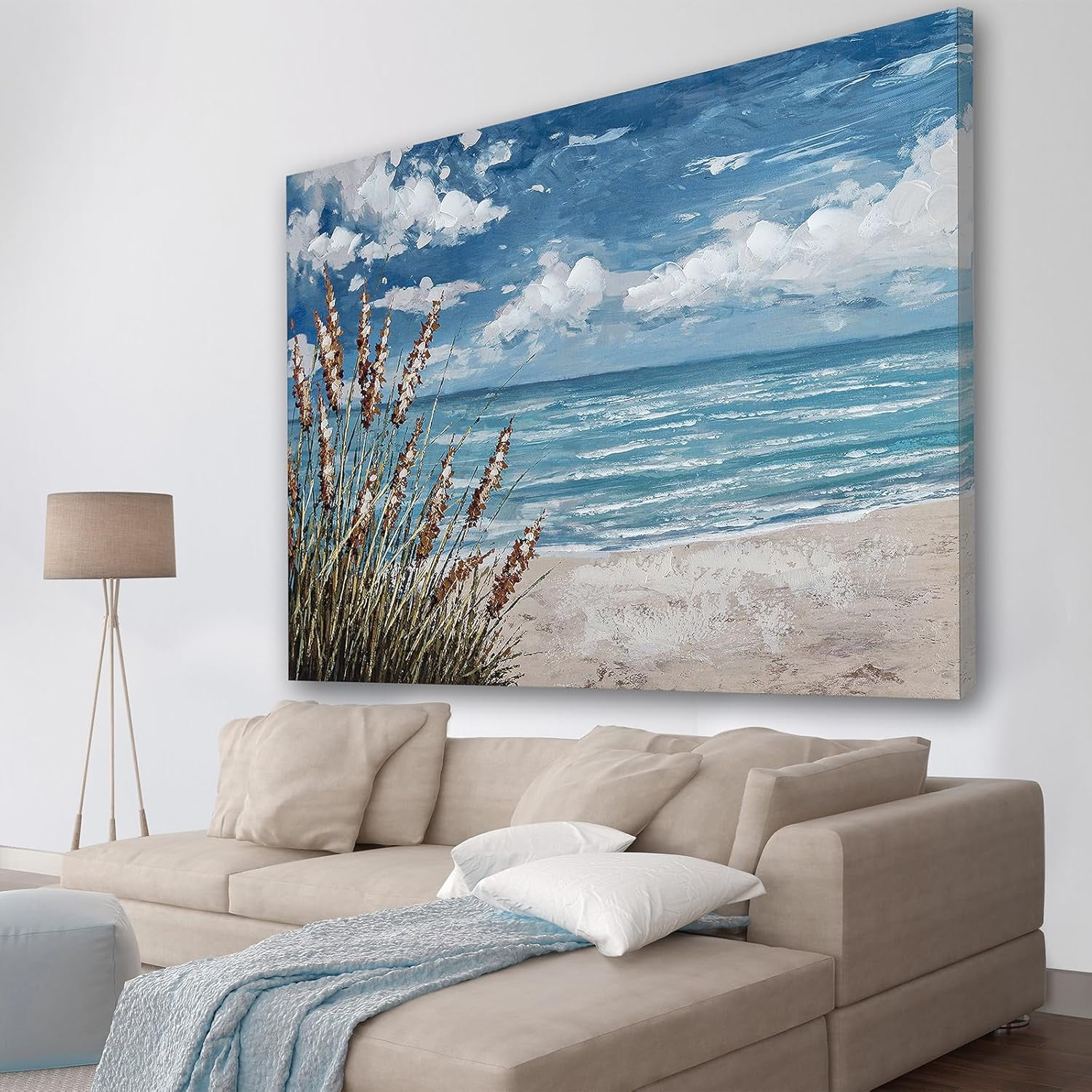 AEFER Beach Scene Wall Art, large Blue Ocean Seascape Painting,Seaside ...
