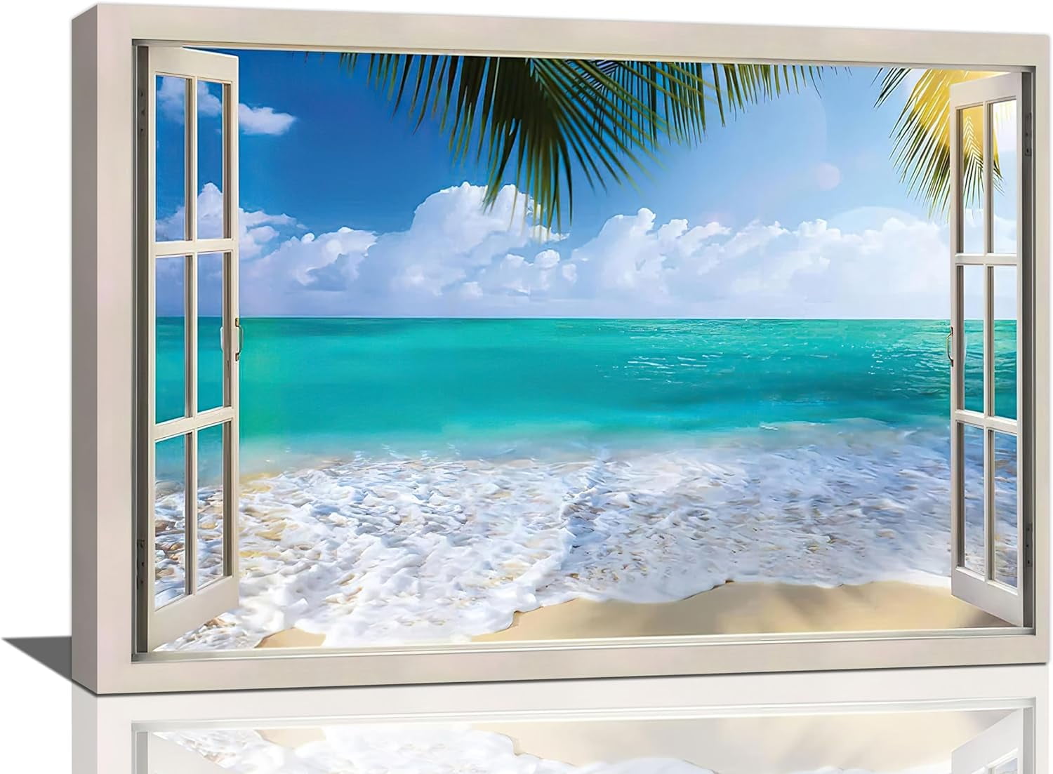 AEFER Beach Wall Art Ocean Palm Pictures Wall Decor Window Coastal ...