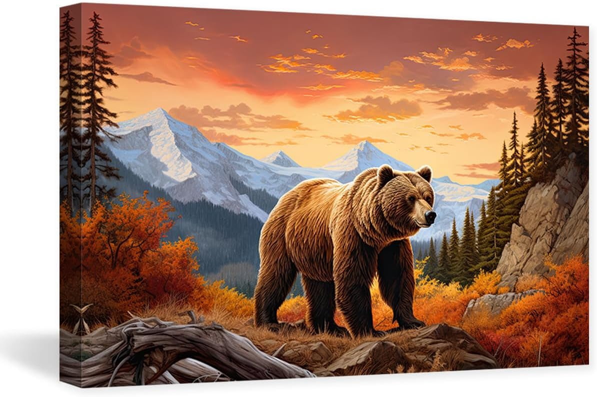AEFER Bear Canvas Wall Art Animal Painting Wall Decor Wildlife Poster ...
