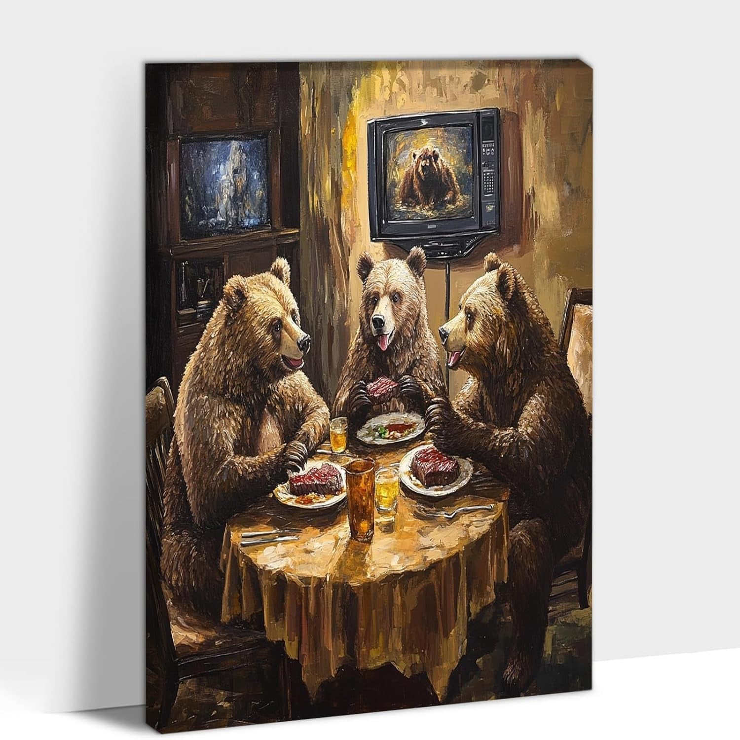 AEFER Bear Canvas Wall Art, Brown Bear Family Dining Room Wall Picture ...