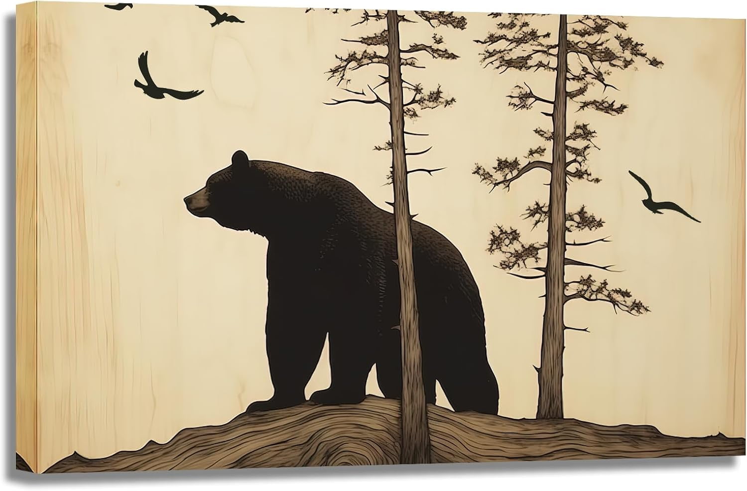 AEFER Bear Canvas Wall Art Farmhouse Wild Animal Picture Bear in Forest ...