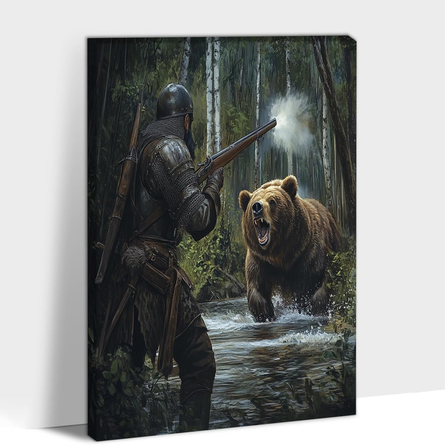AEFER Bear Canvas Wall Art, Rustic Brown Bear and Hunter Wall Picture ...