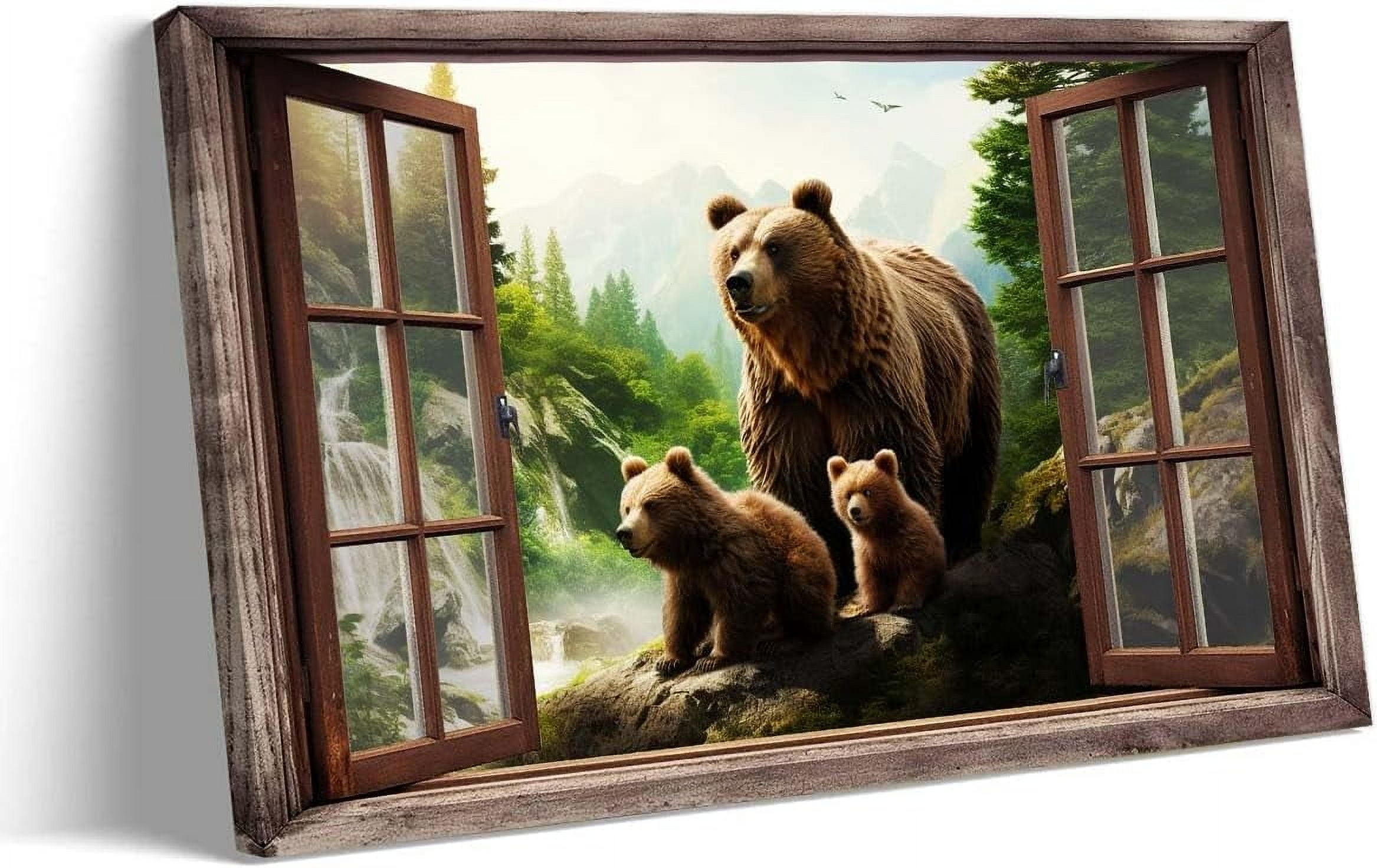 AEFER Bear Wall Art Forest Wildlife Animal Poster Framed Abstract Pictures Outside The Window ...