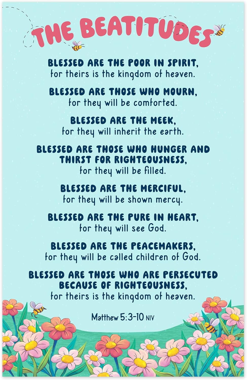 AEFER The Beatitudes Matthew 5:3-10 Bible Verse Poster for Kids ...