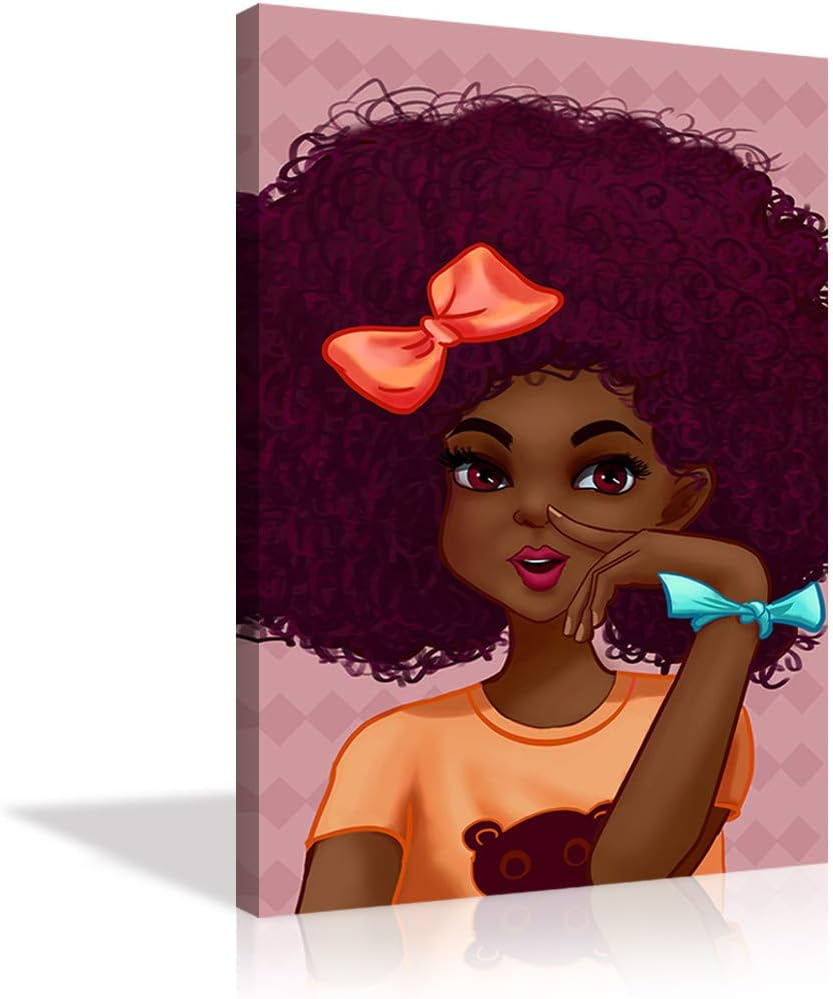 AEFER Beautiful African Girl Wall Art Curly Hair Canvas Paintings Pink ...