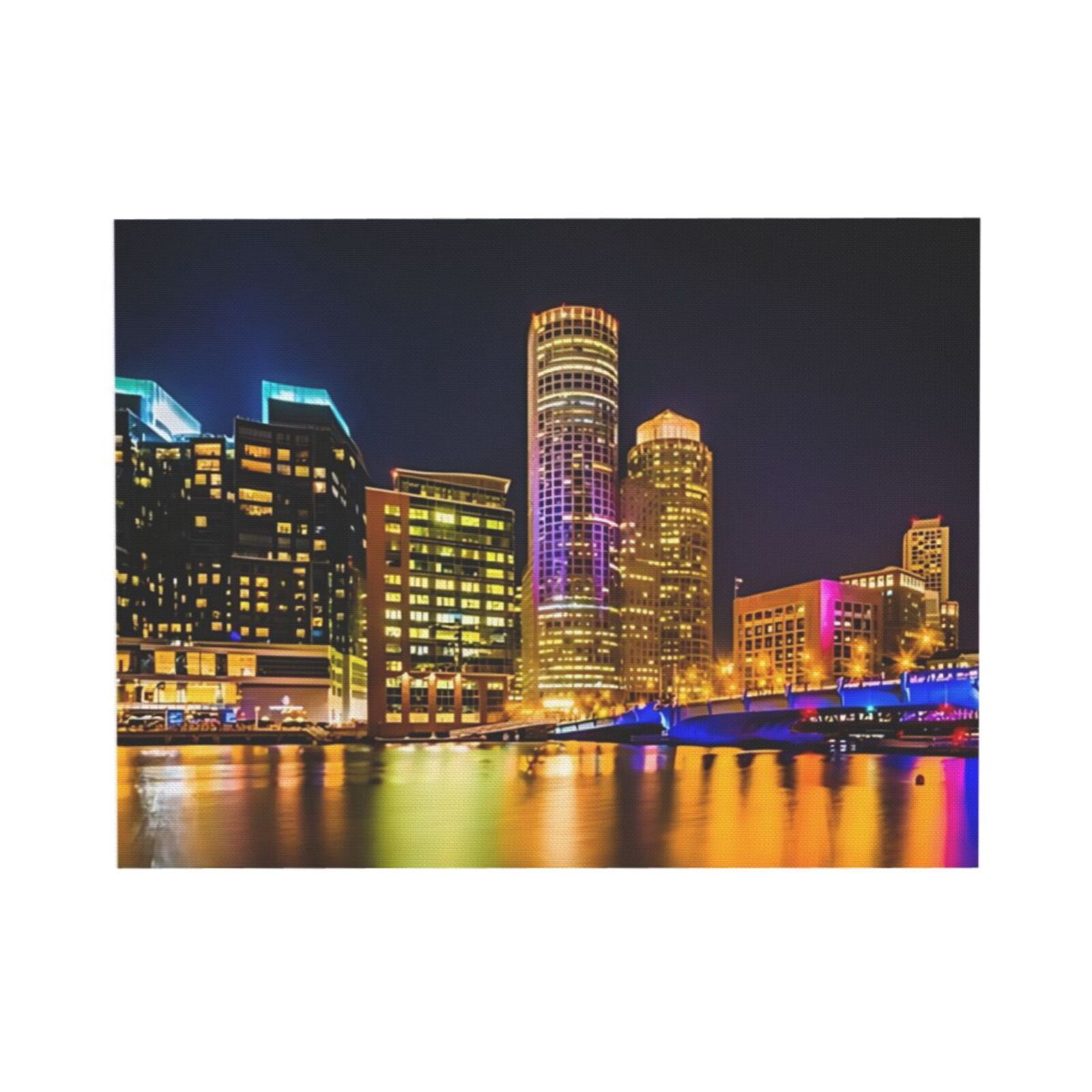 AEFER Beautiful Cityscape The Boston Skyline at Night Seen from Fort ...