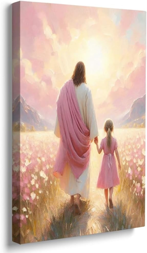 AEFER Beautiful Daysristian Painting Jesus Walking With Girl Wall Art ...