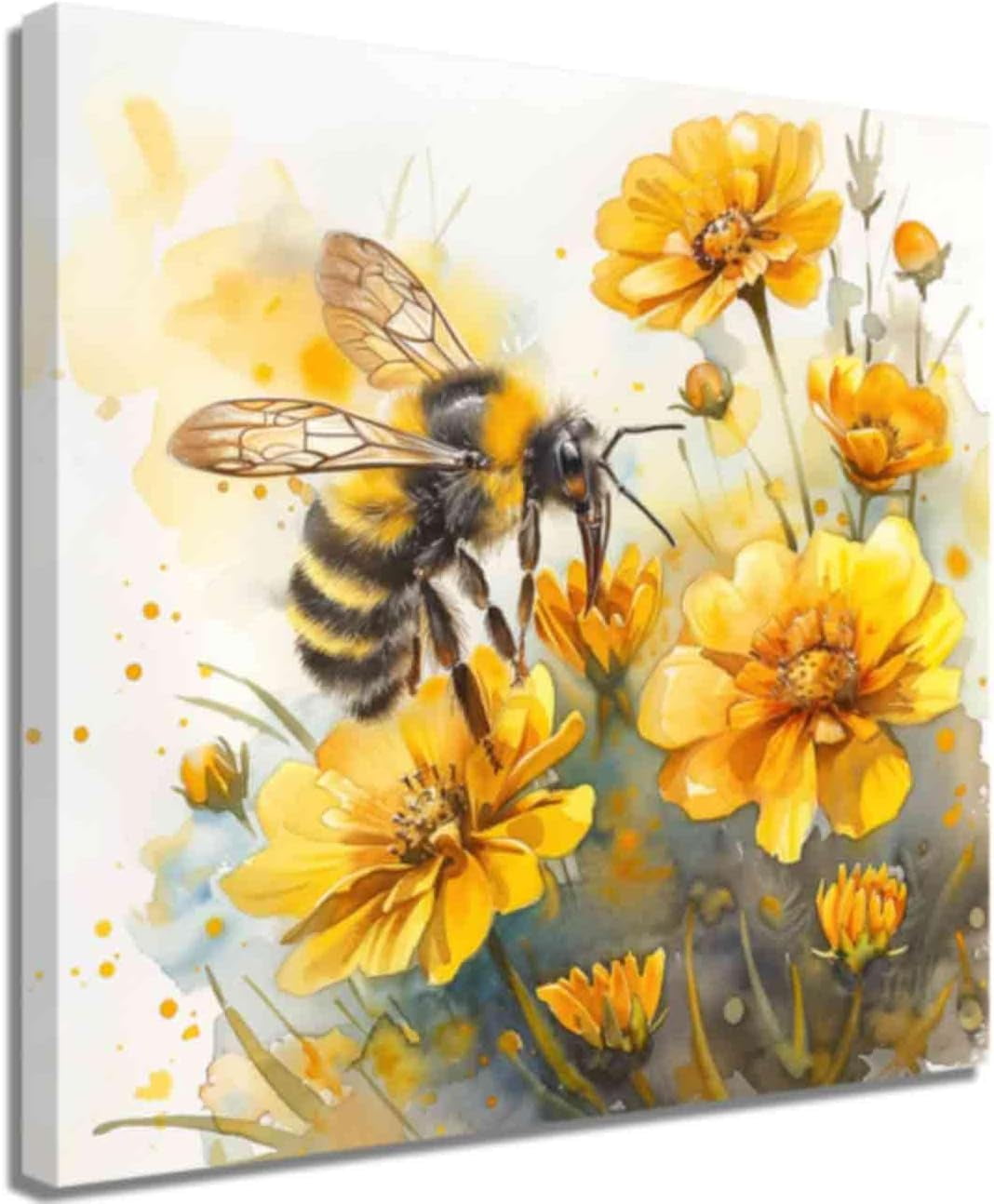 AEFER Bee Canvas Wall Art Bee with Daisy Flower Picture Prints ...