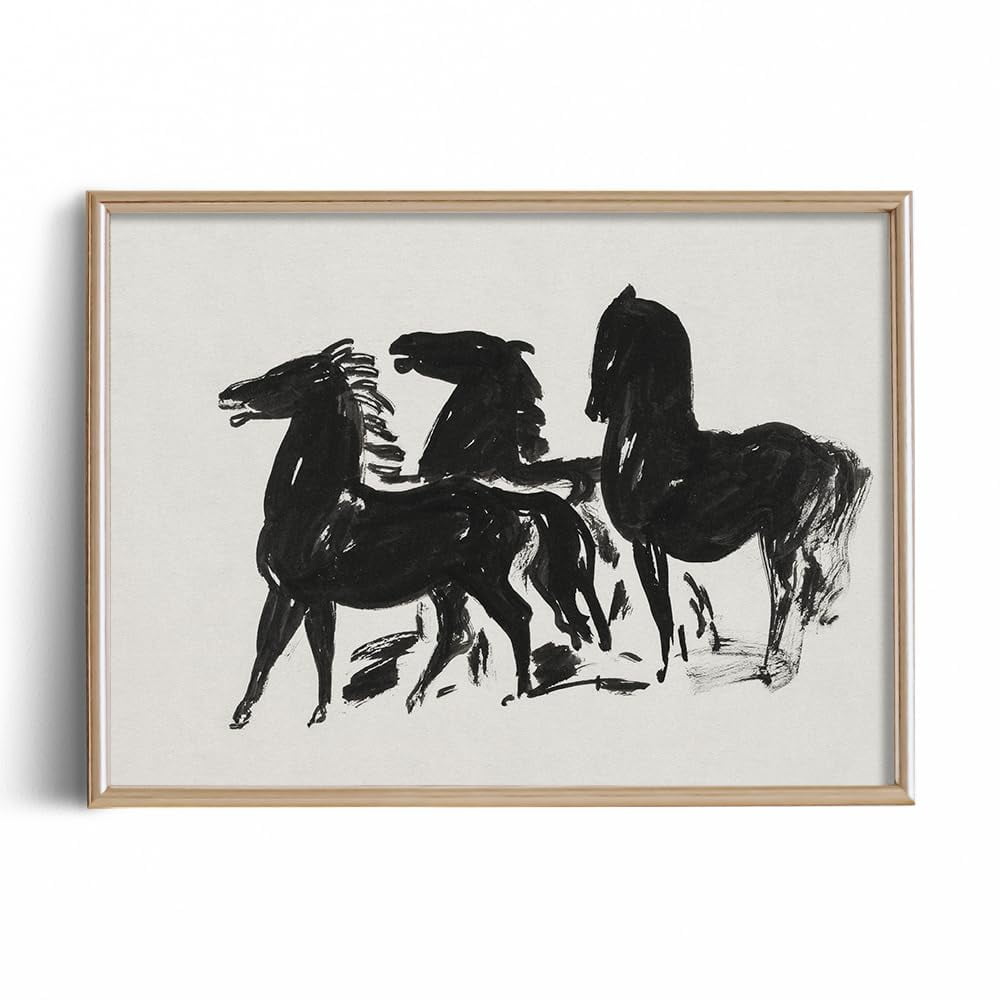 AEFER Beige Equine Pony Equestrian Print Poster - Horse Drawing Etching ...