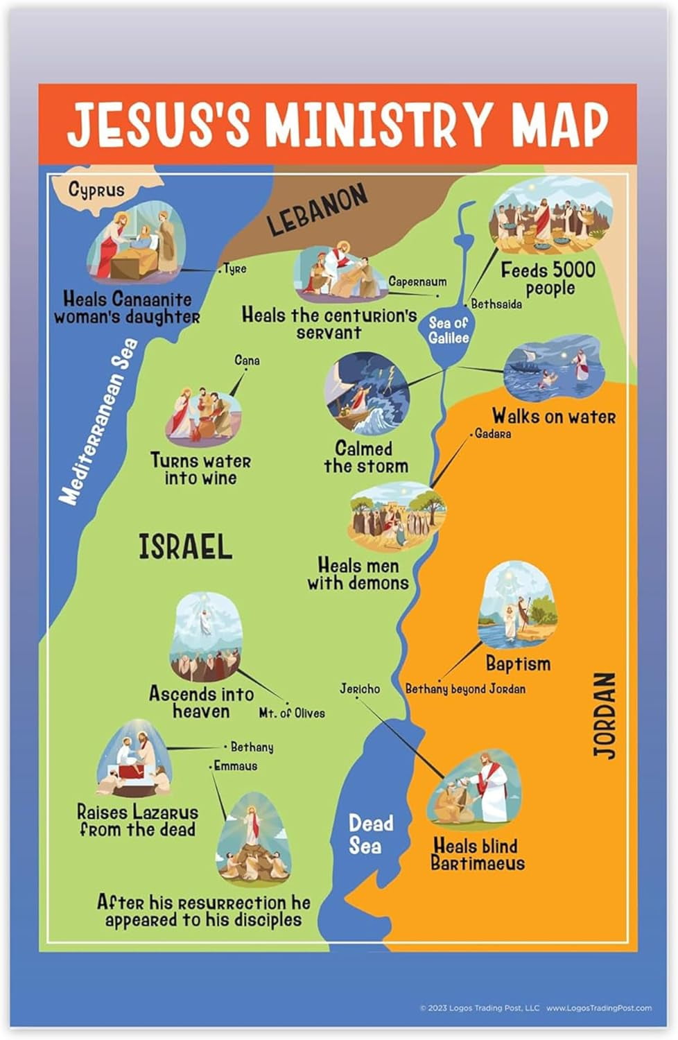 AEFER Bible Posters For Kids - Jesus Ministry Map, Sunday School ...