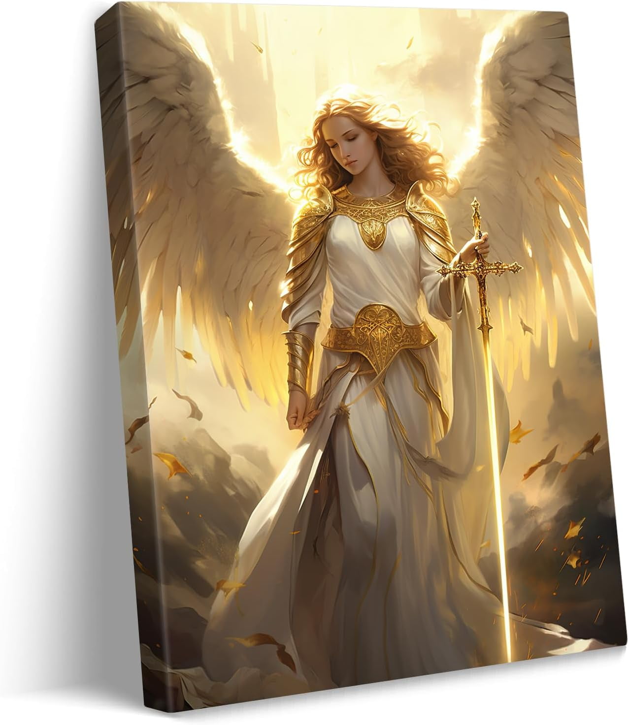 AEFER Bible Stories Canvas Wall Art Ethereal Archangel Chamuel Painting Religious Inspiring Love ...