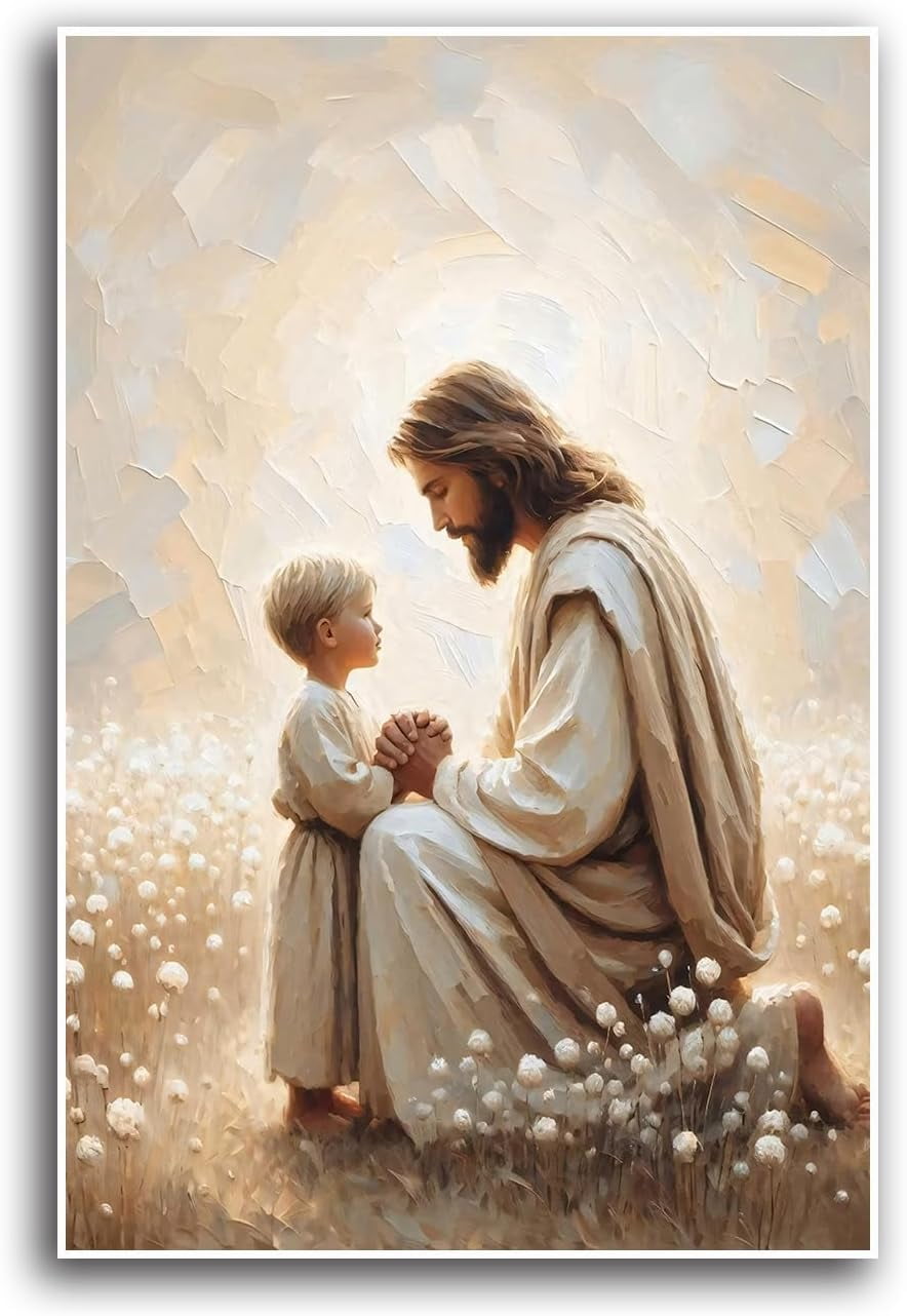 AEFER Bible Verse Canvas Print Jesus With Little Boy Mormon Art Mural ...