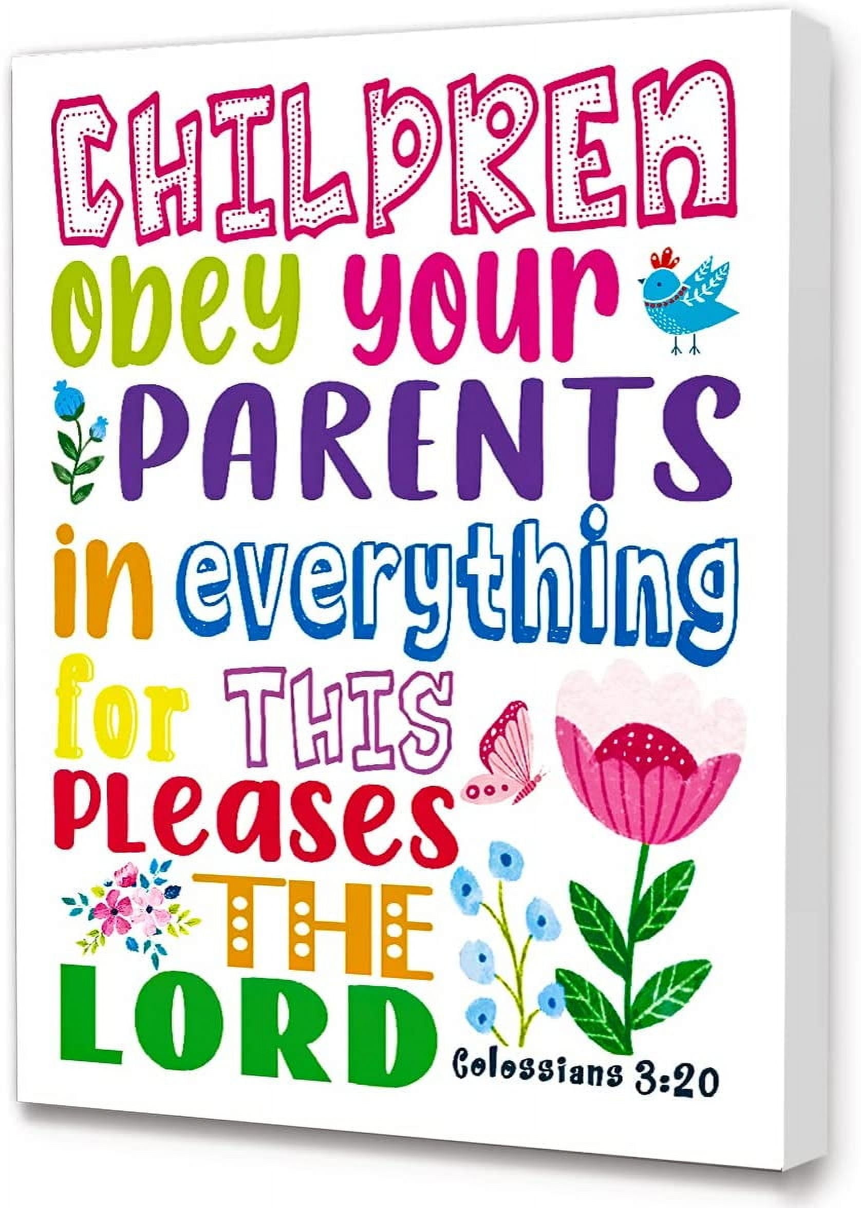 AEFER Bible Verses Canvas Wall Art for Kids,children obey your parents ...