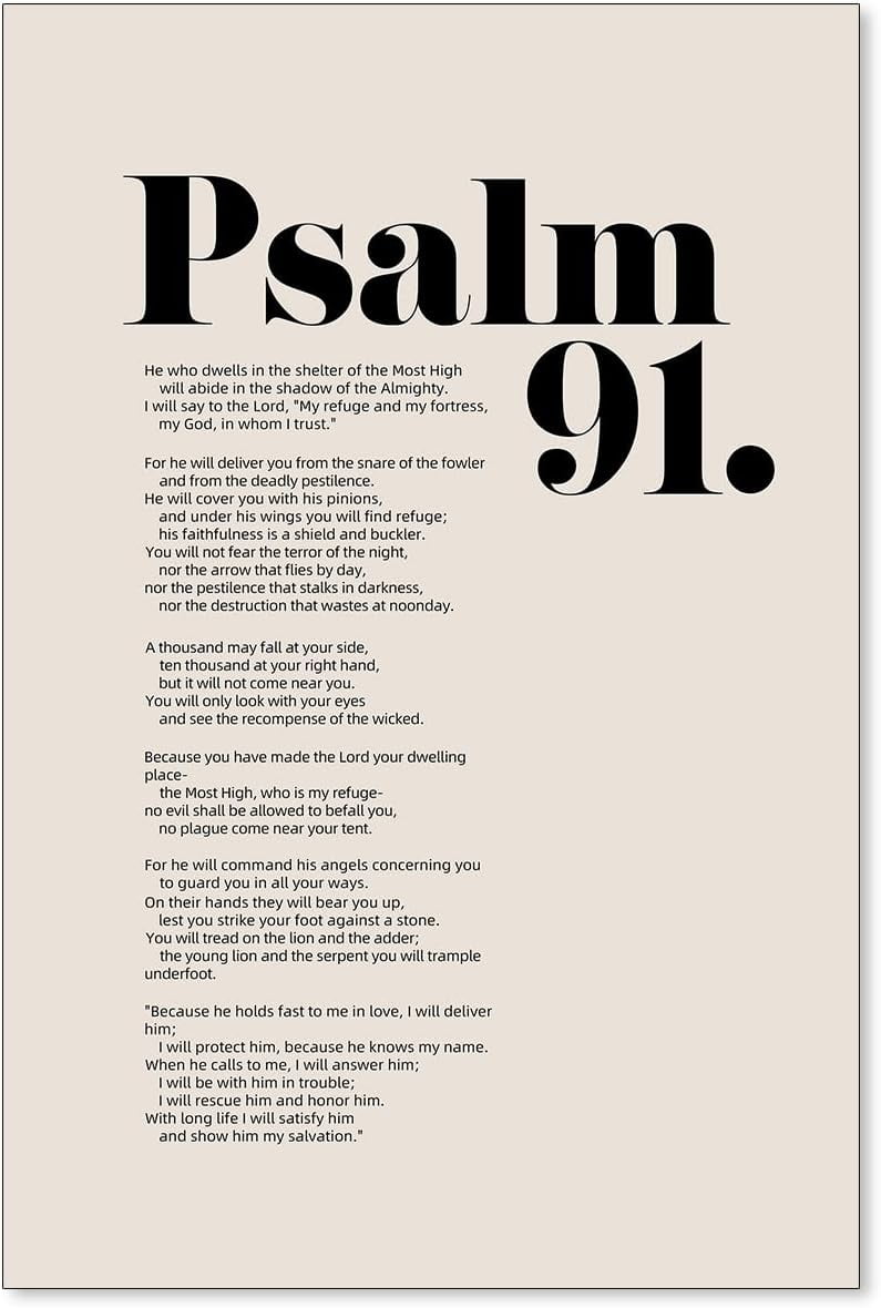 AEFER Bible Verses Psalm 91 Wall Art Christian Positive Quote Scripture ...