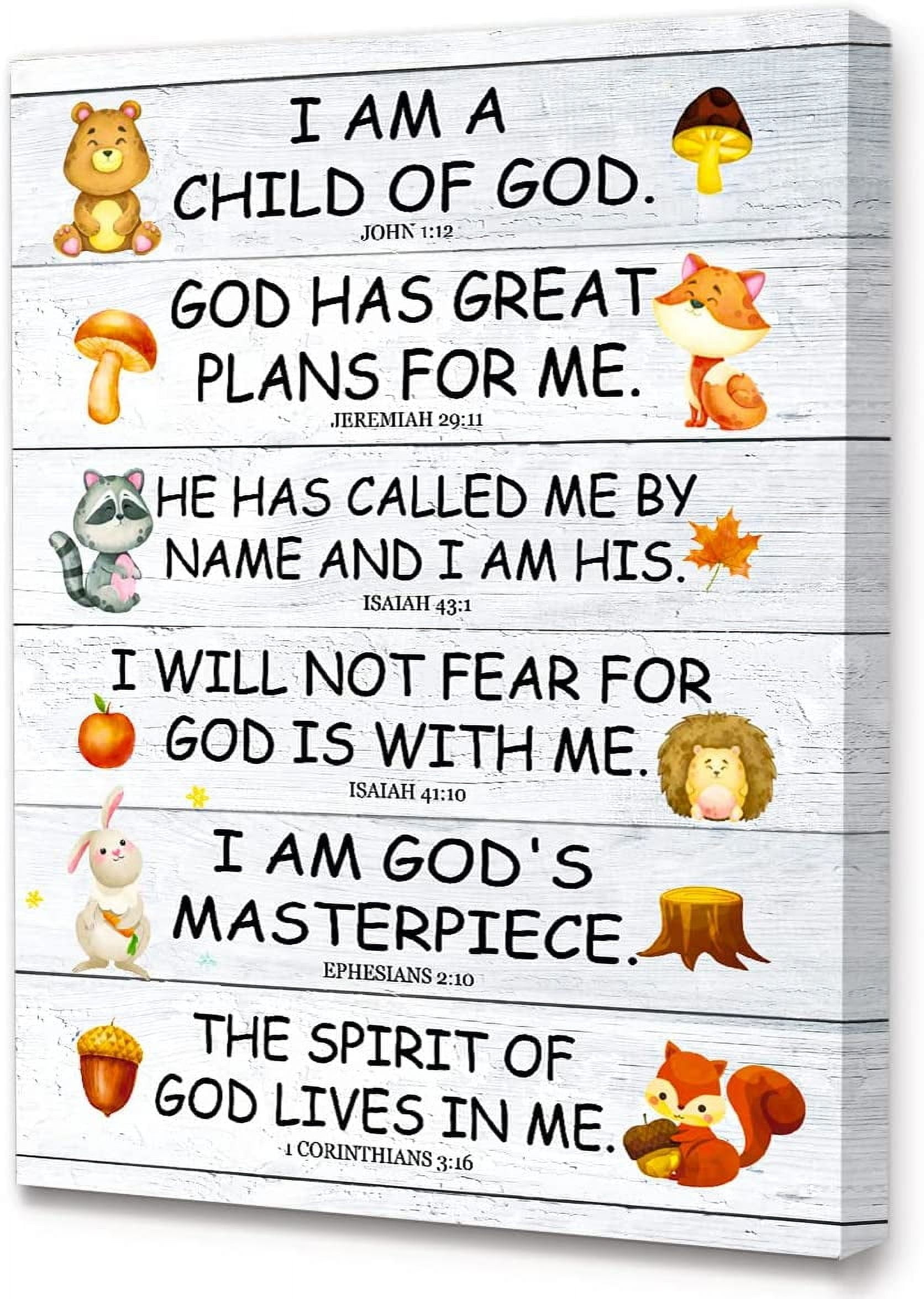 AEFER Bible Verses Wall Art for Kids, I Am Child Of God Scripture Wall ...