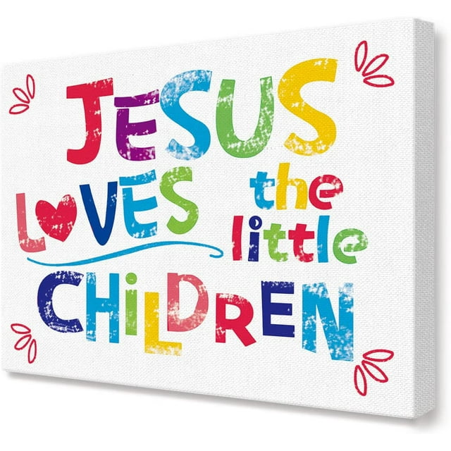 AEFER Bible Verses Wall Art for Kids,Jesus Loves The Little Children ...