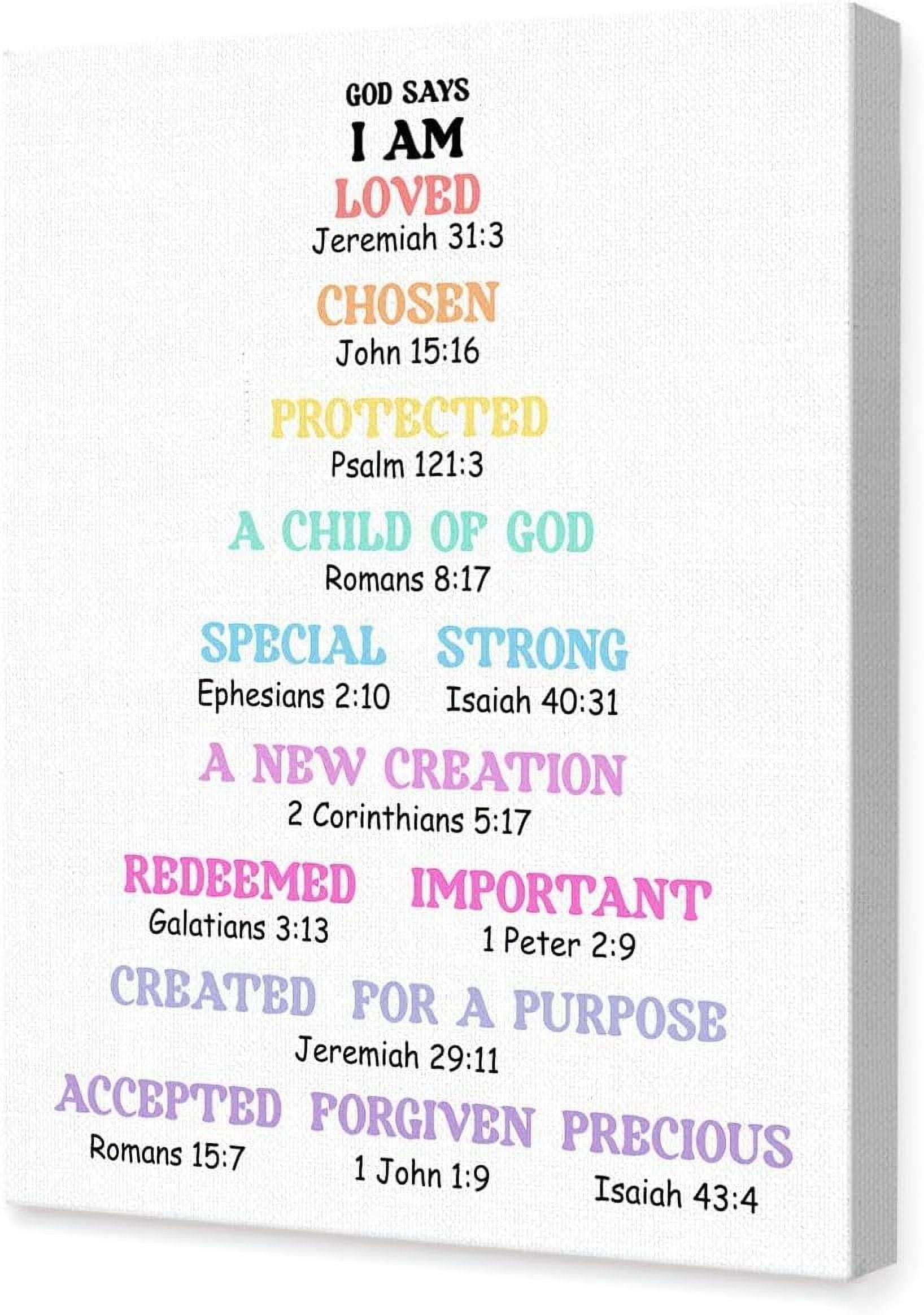 AEFER Biblical Affirmations for Kids Canvas Wall Art,Who God Says I Am ...
