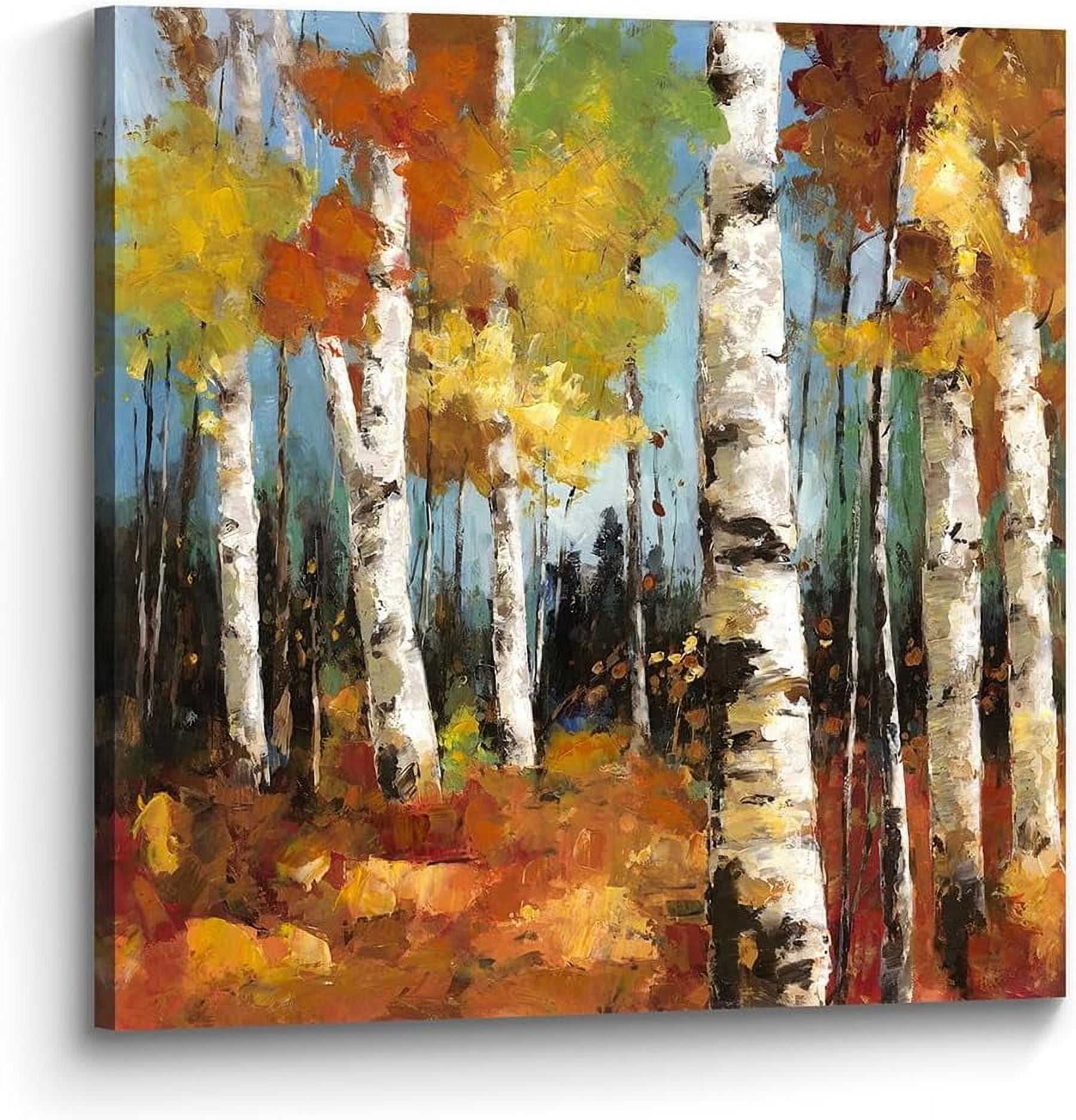 AEFER Birch Tree Artwork Canvas Painting: Trees Wall Art Autumn Forest ...