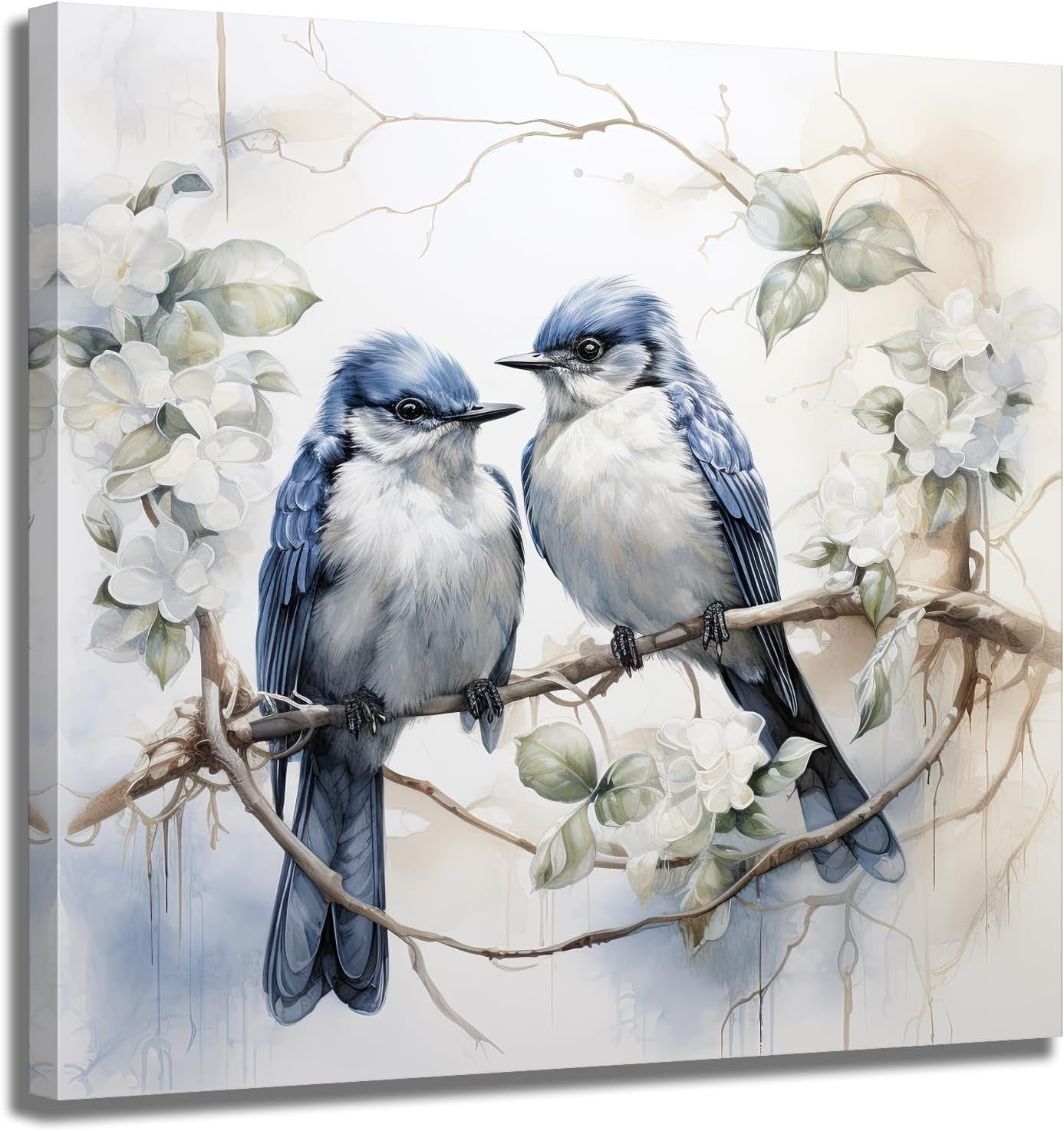 AEFER Bird Wall Art Canvas Little Blue Birds Wall Decor Love Birds ...