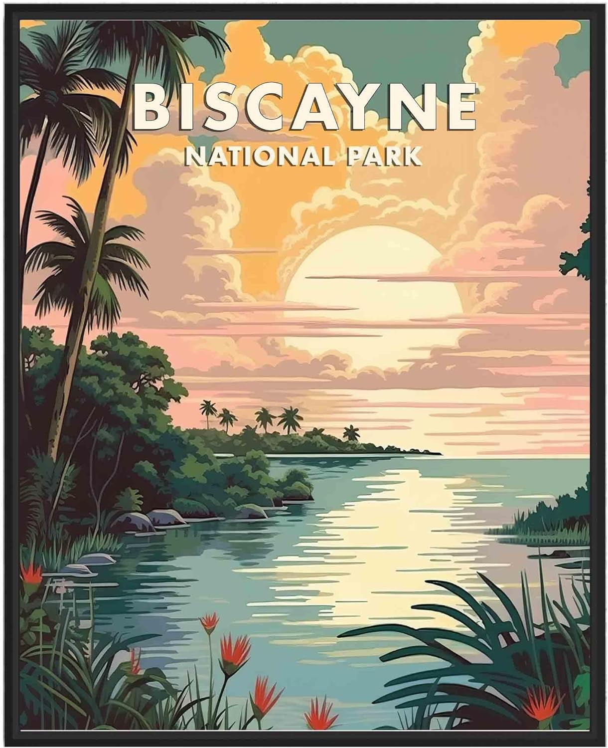 AEFER Biscayne National Park Poster Art Print Retro Mountain Lake Wall ...