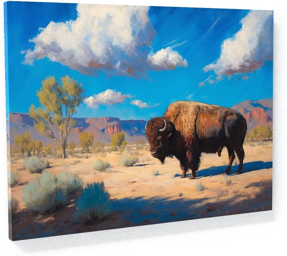 AEFER Bison Desert Sky 17 Canvas Art - Home Decor Wall Art Print Poster ...