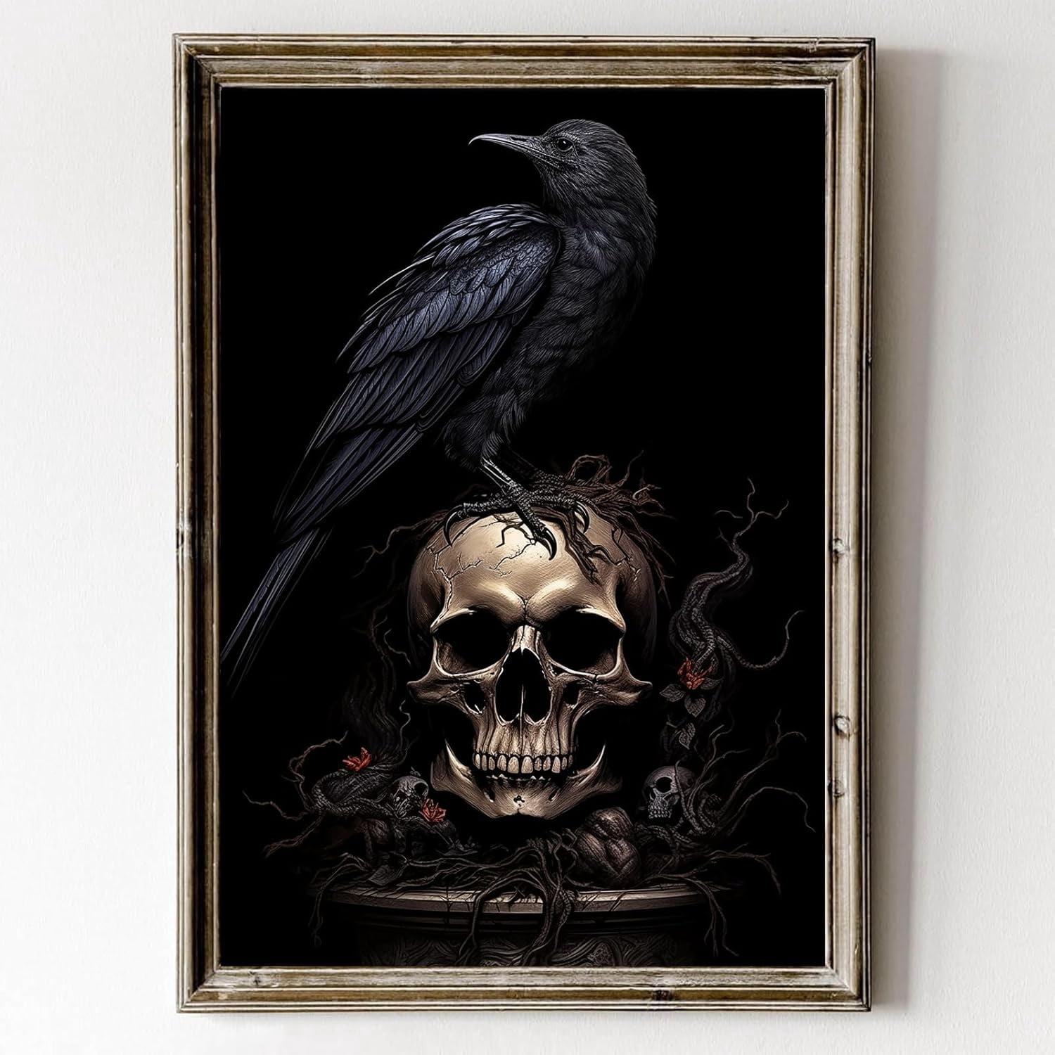 AEFER Black Crow Wall Art Vintage Raven Skull Poster Halloween Gothic ...