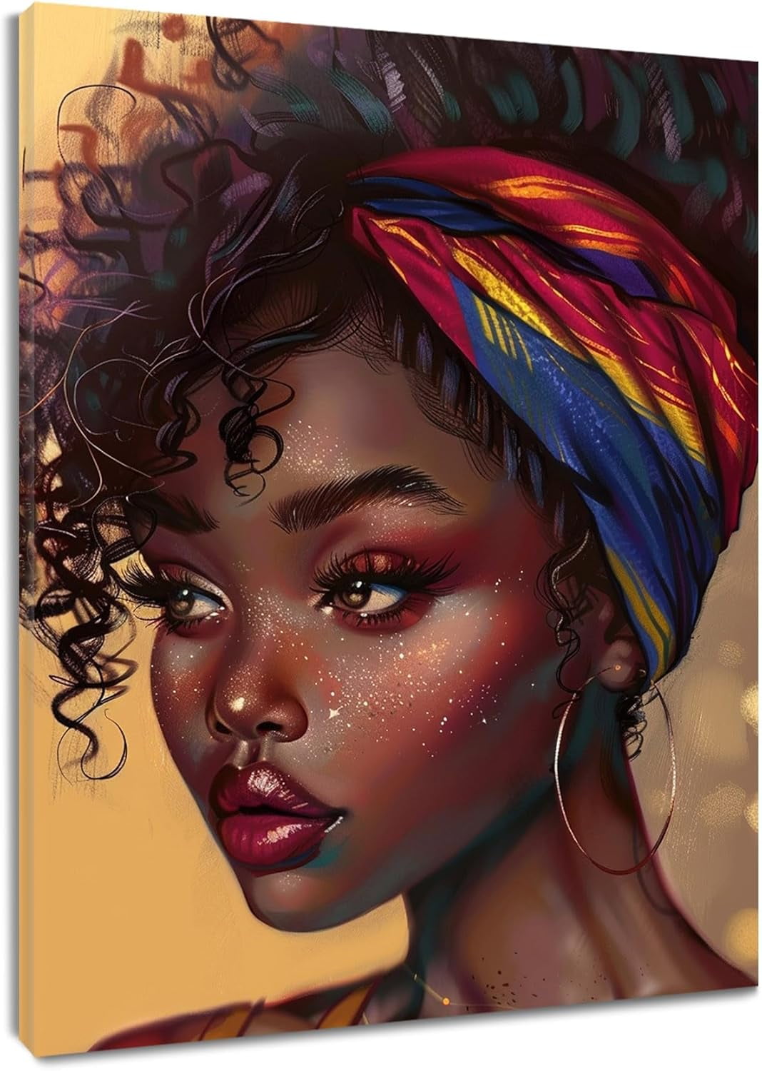 AEFER Black Girl Canvas Wall Art for Living Room, Fashion African American Framed Wall Art Black ...