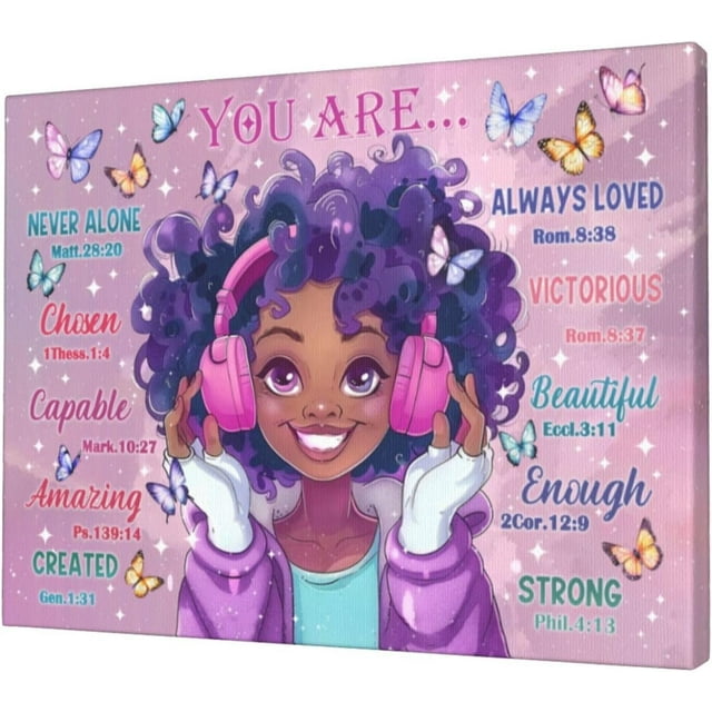 AEFER Black Girl Inspirational Canvas Wall Art God Says You Are Bible Verse Wall Art African ...