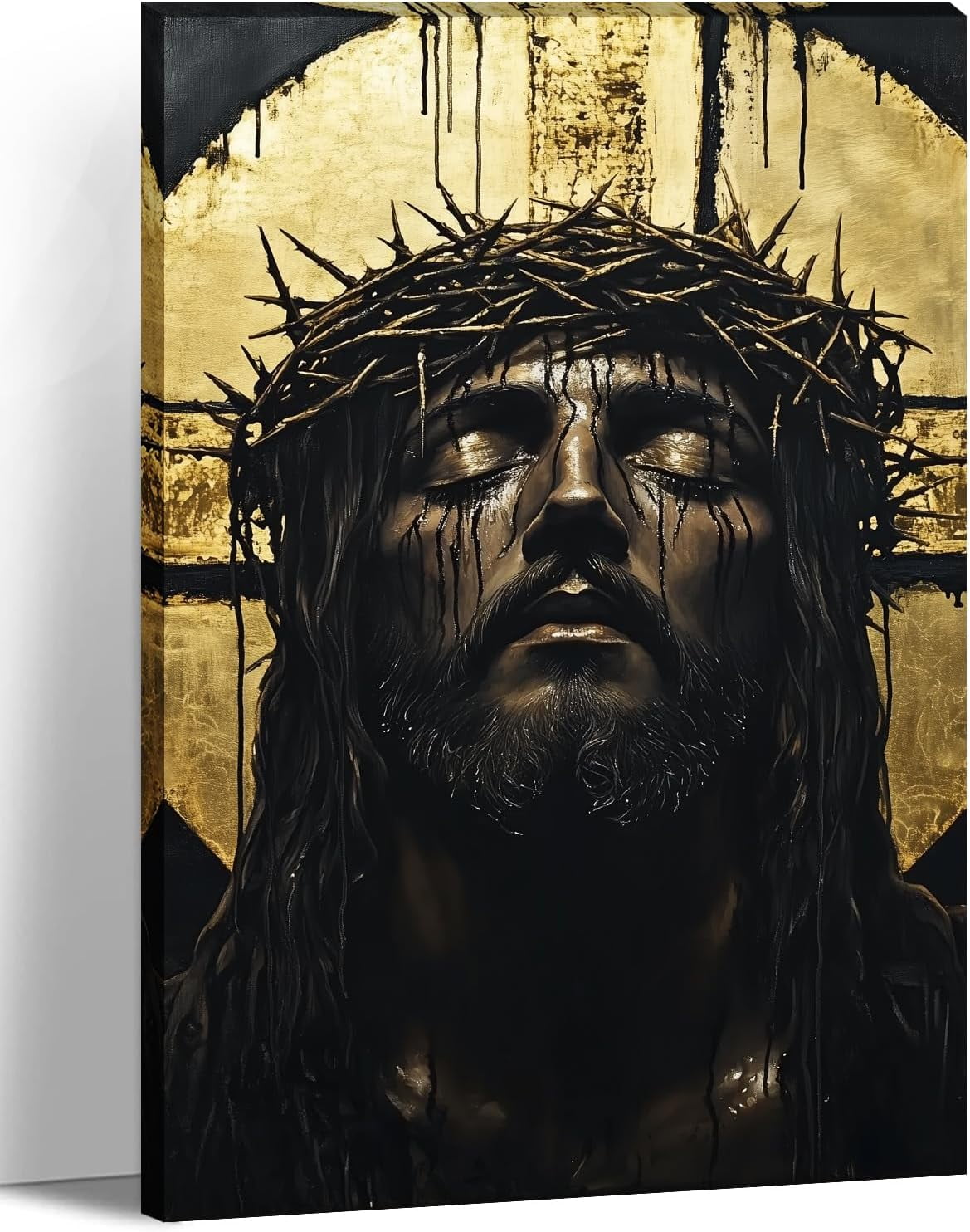 AEFER Black Jesus Canvas Art Christ Wall Decor Unframed Jesus with Thorns Pictures Sacred ...