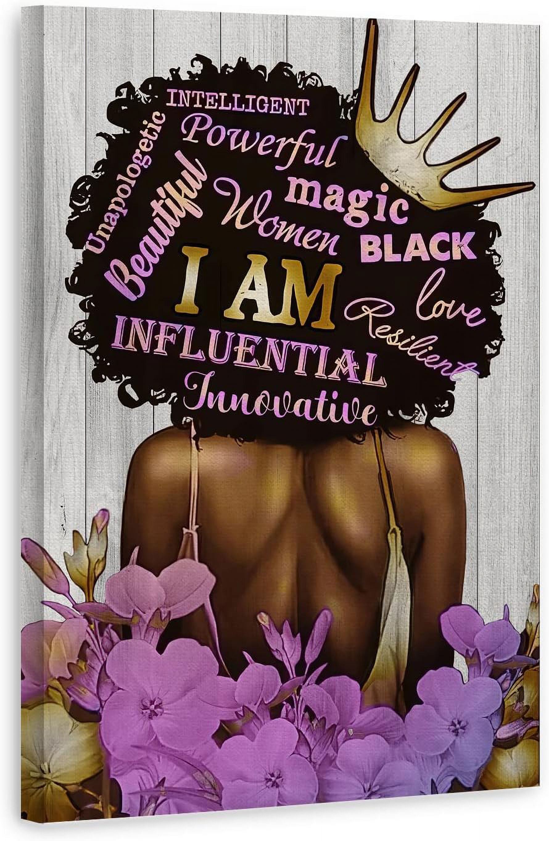 AEFER Black Queen Wall Art African American Canvas Wall Art Women Purple Flowers Inspirational ...