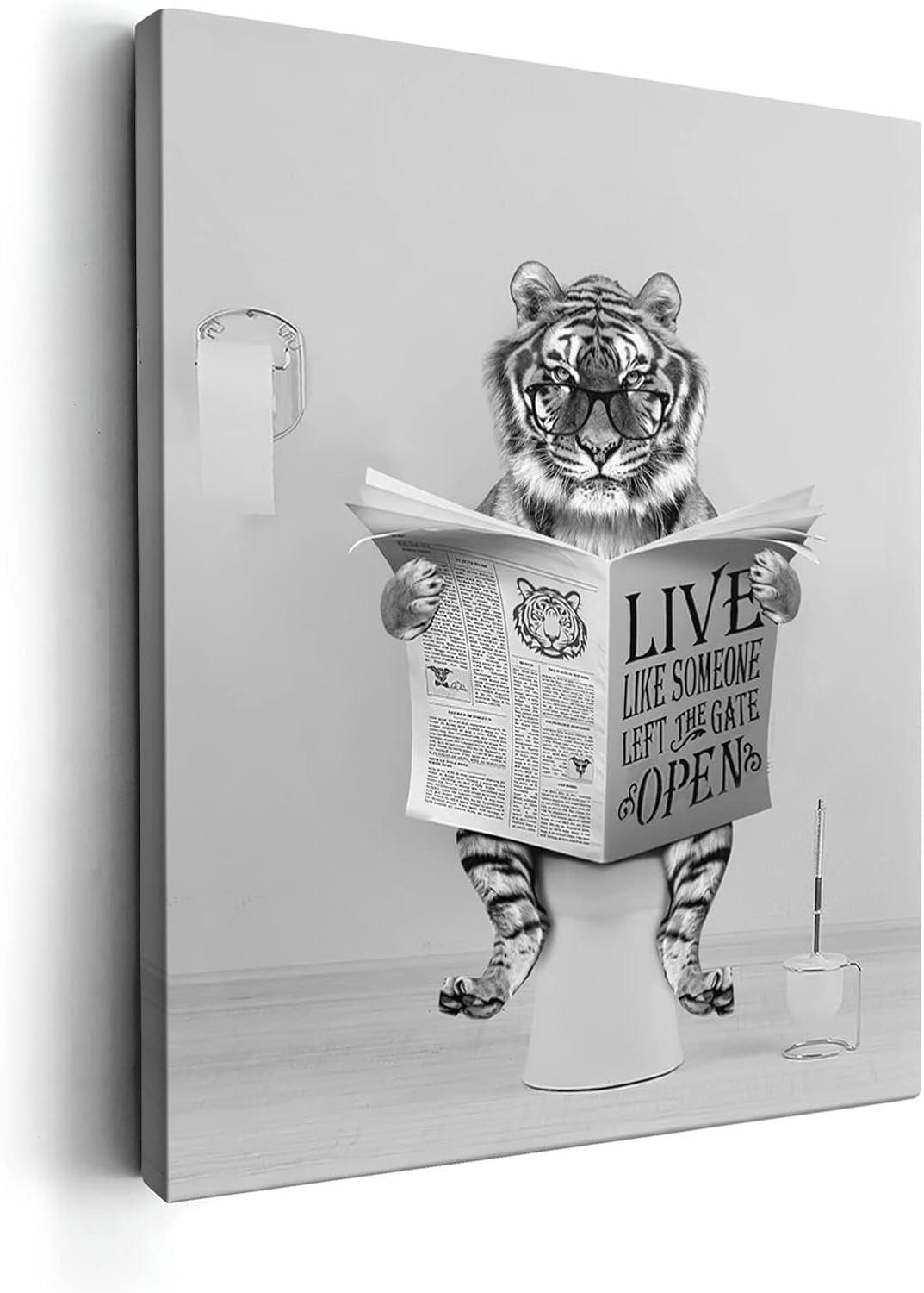 AEFER Black and White Tiger Bathroom Decor Wall Art Funny Tiger Sitting ...