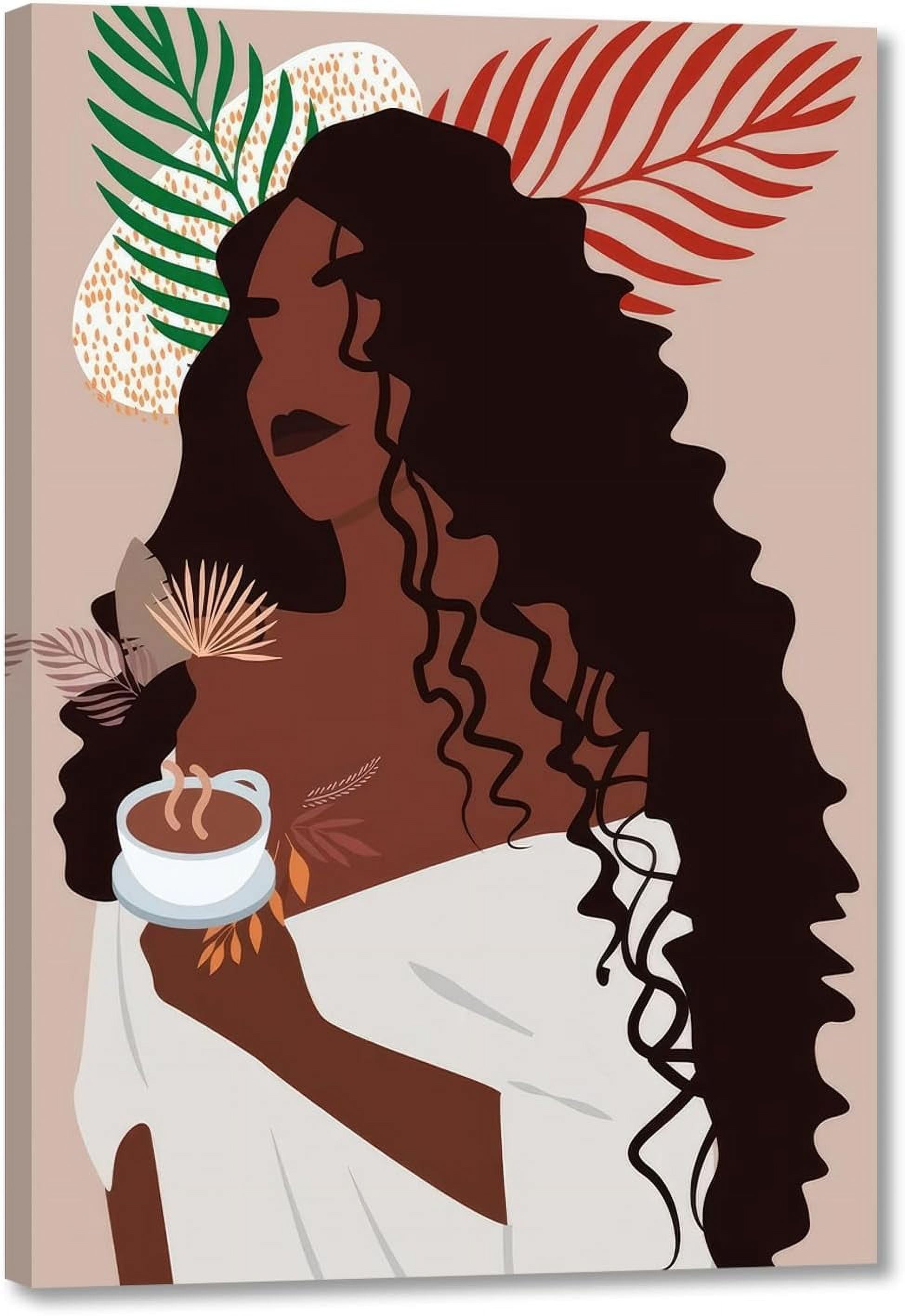 AEFER Black Woman Art, Boho Black Art, Woman And Flower Canvas Print Wall Art, Flower Art, Afro ...