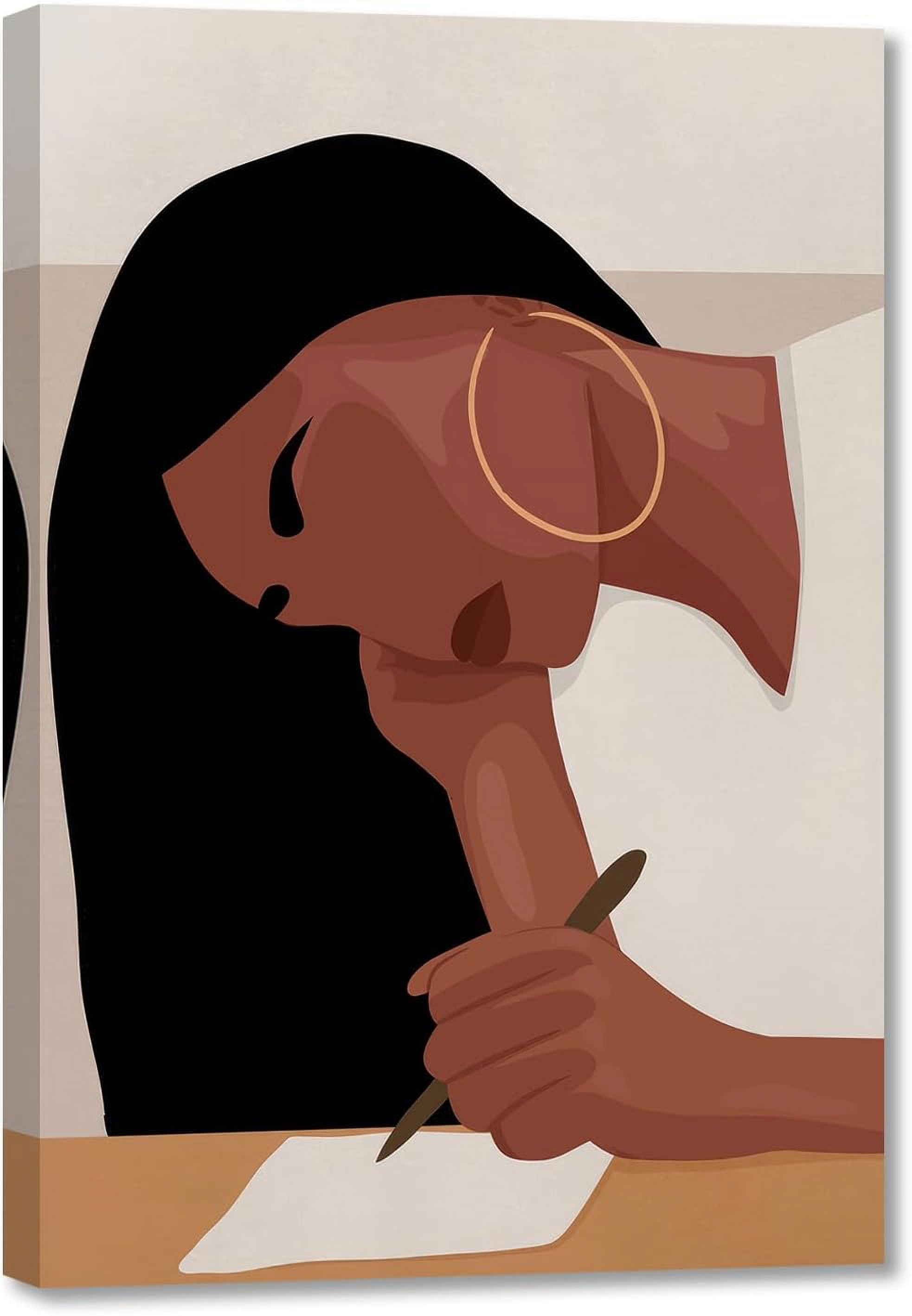 AEFER Black Woman Art, Boho Black Art, Woman And Flower Canvas Print Wall Art, Flower Art, Afro ...