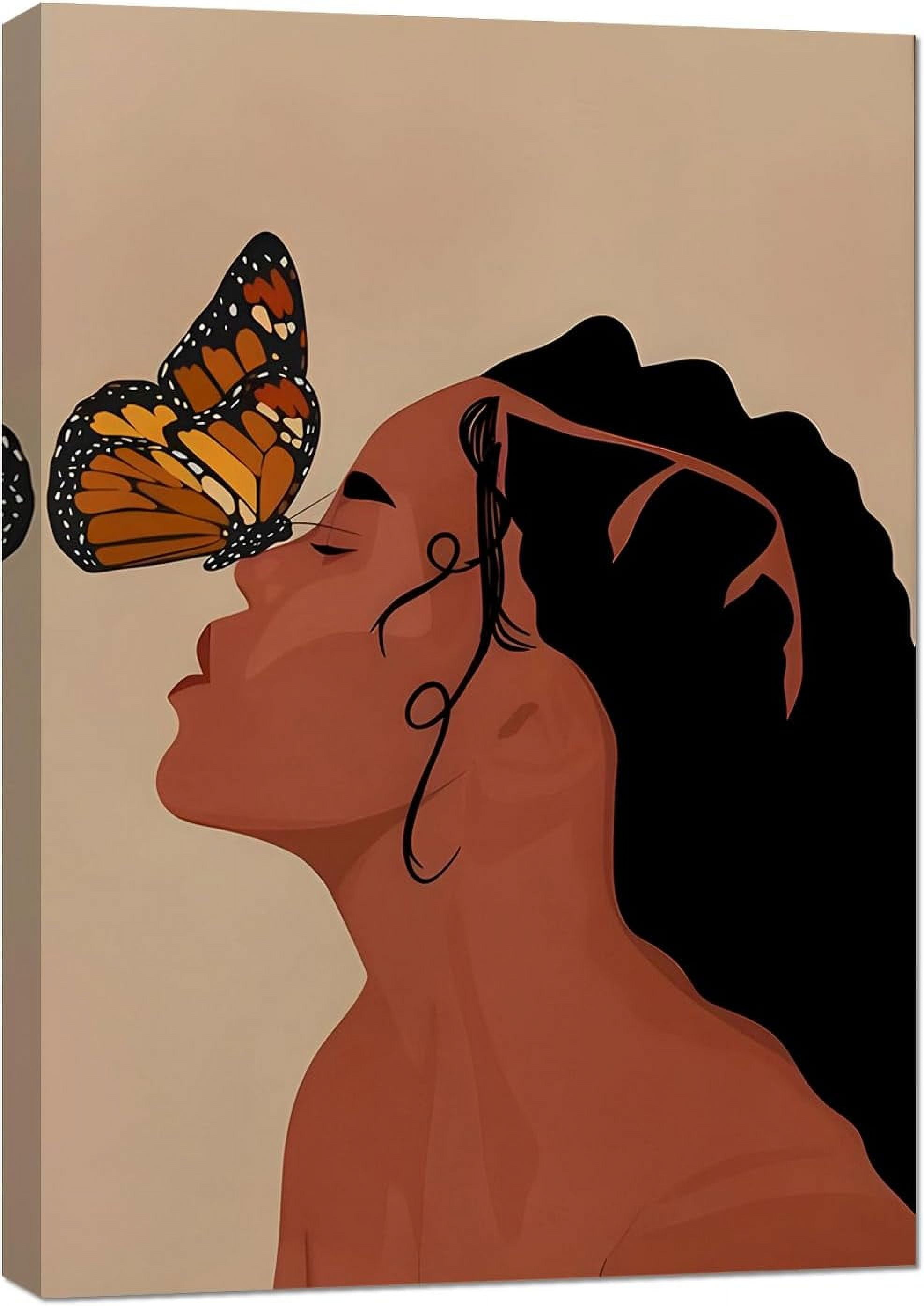 AEFER Black Woman Art, Boho Black Art, Woman And Flower Canvas Print Wall Art, Flower Art, Afro ...