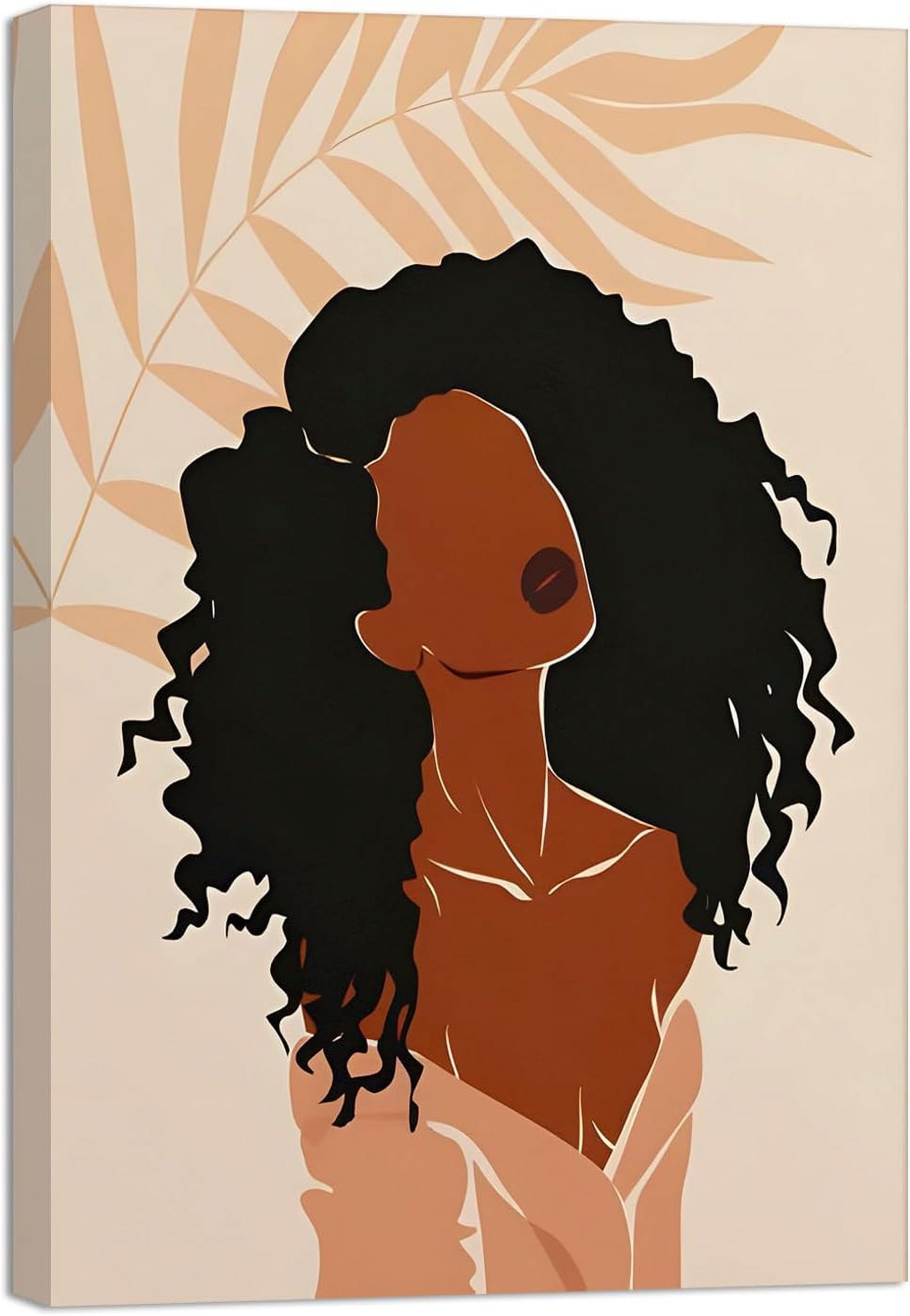 AEFER Black Woman Art, Boho Black Art, Woman And Flower Canvas Print Wall Art, Flower Art, Afro ...