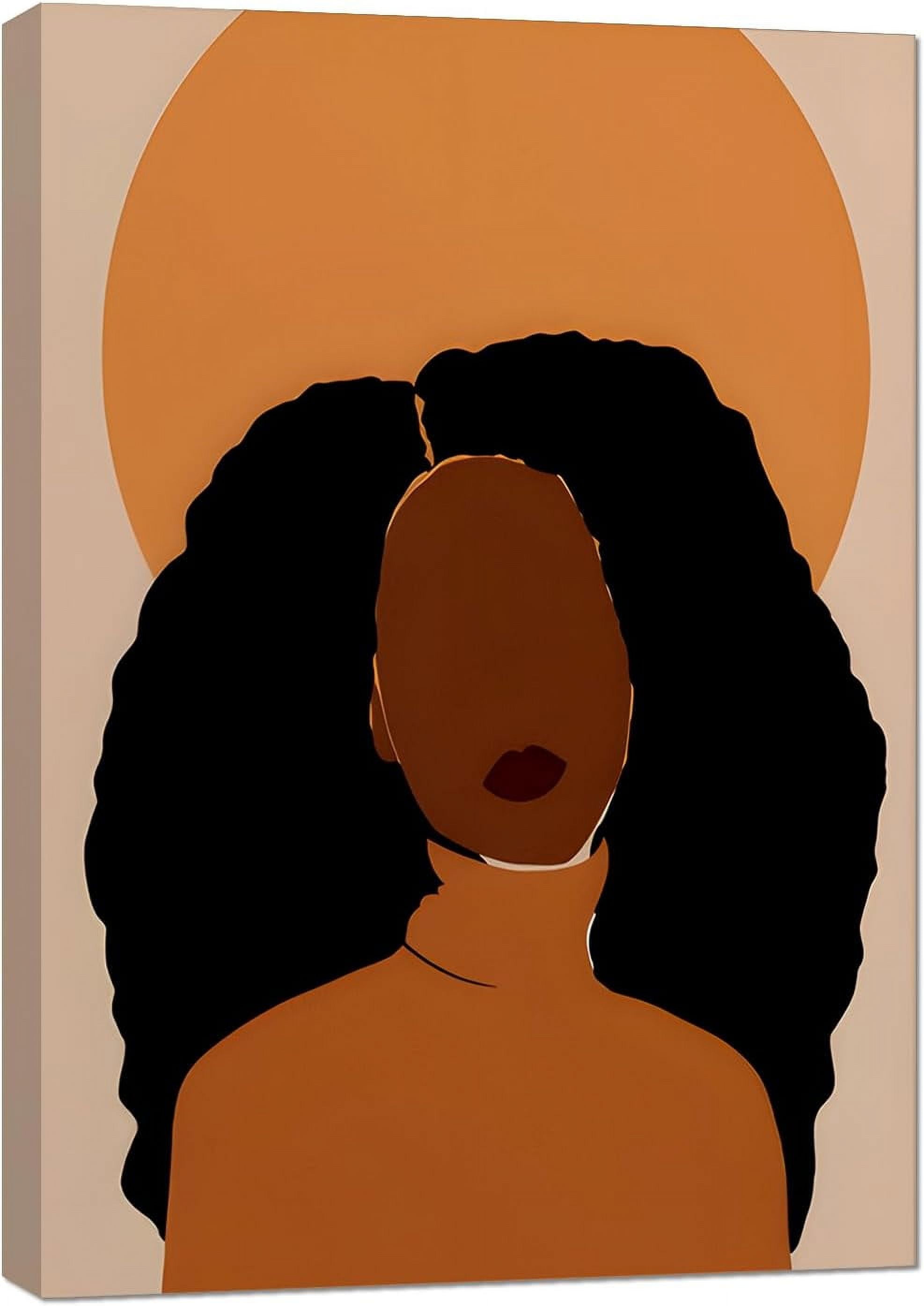 AEFER Black Woman Art, Boho Black Art, Woman And Flower Canvas Print Wall Art, Flower Art, Afro ...