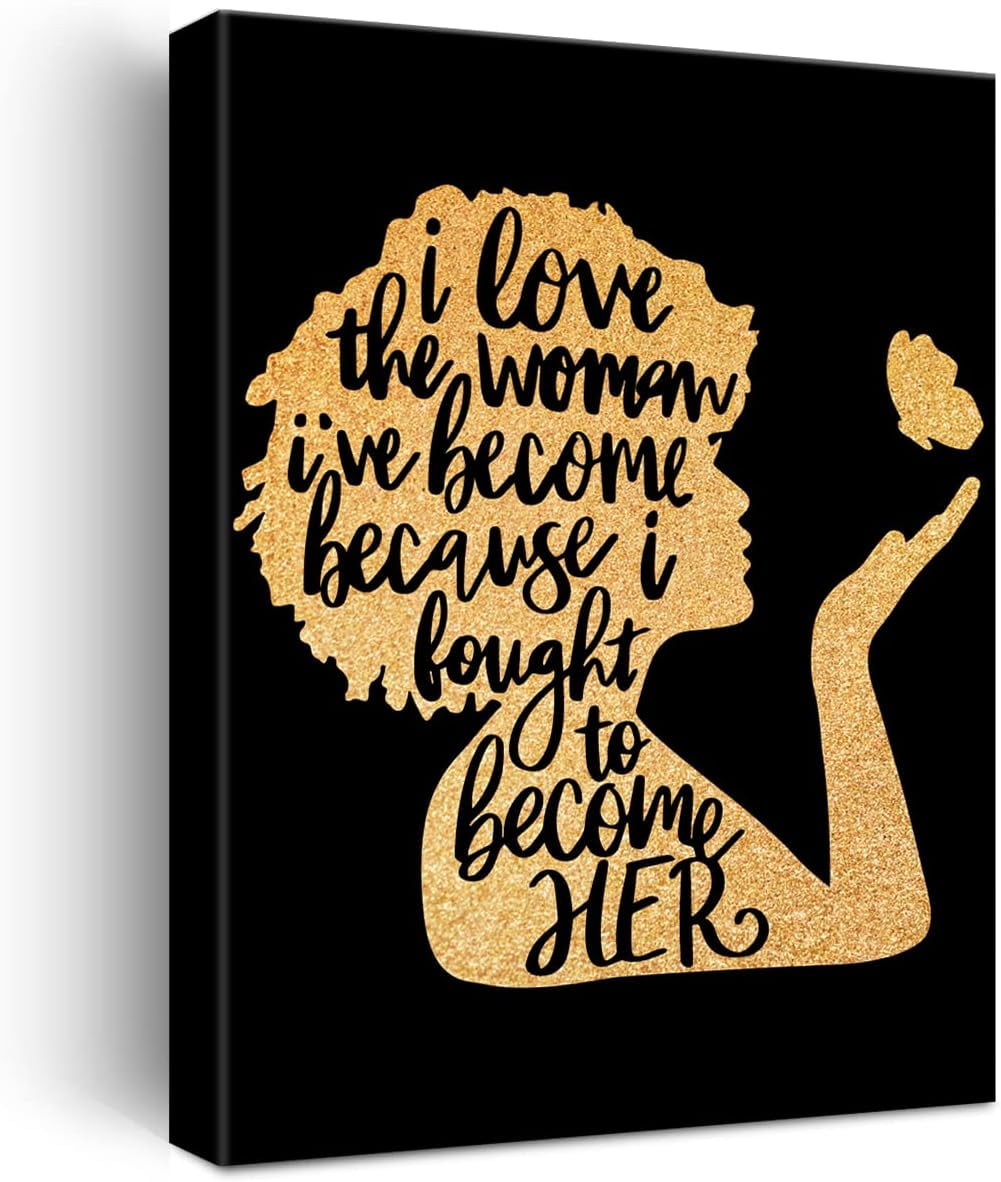 AEFER Black Woman Canvas Wall Art Motivational Afro Woman Black Girl Magic Gold Foil Art Print ...