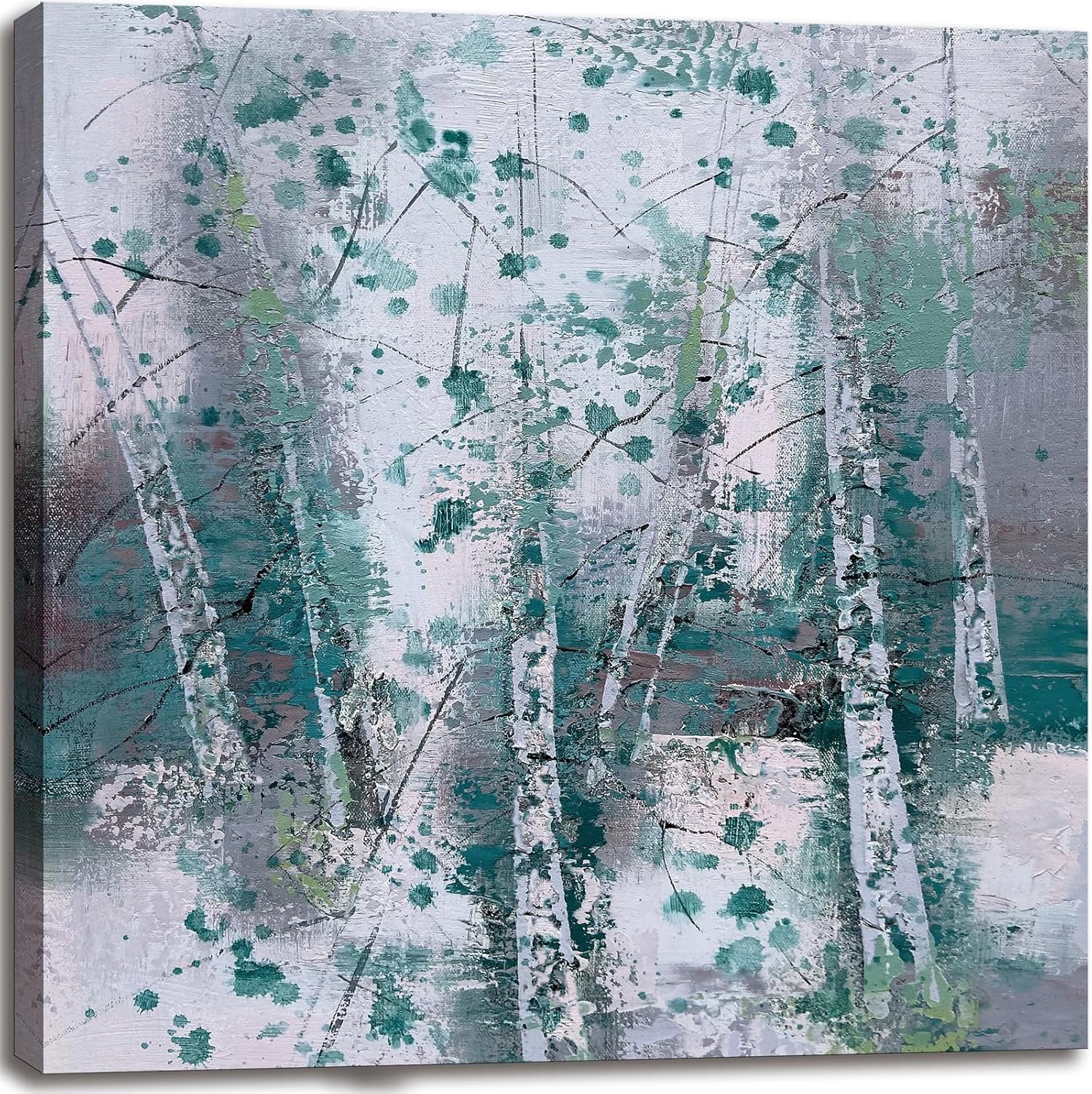 AEFER Blue Abstract Birch Trees Canvas Wall Art Print for Bathroom ...