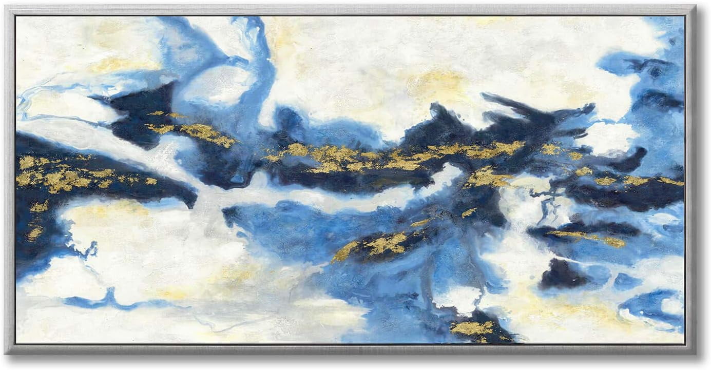 AEFER Blue Abstract Canvas Wall Art: Navy Marbled Artwork Painting ...