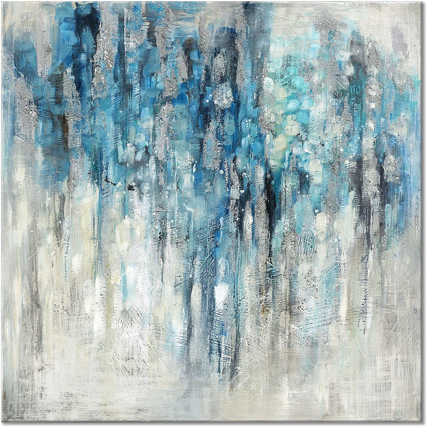 AEFER Blue Abstract Wall Art Canvas Painting: Navy and Gray Artwork ...