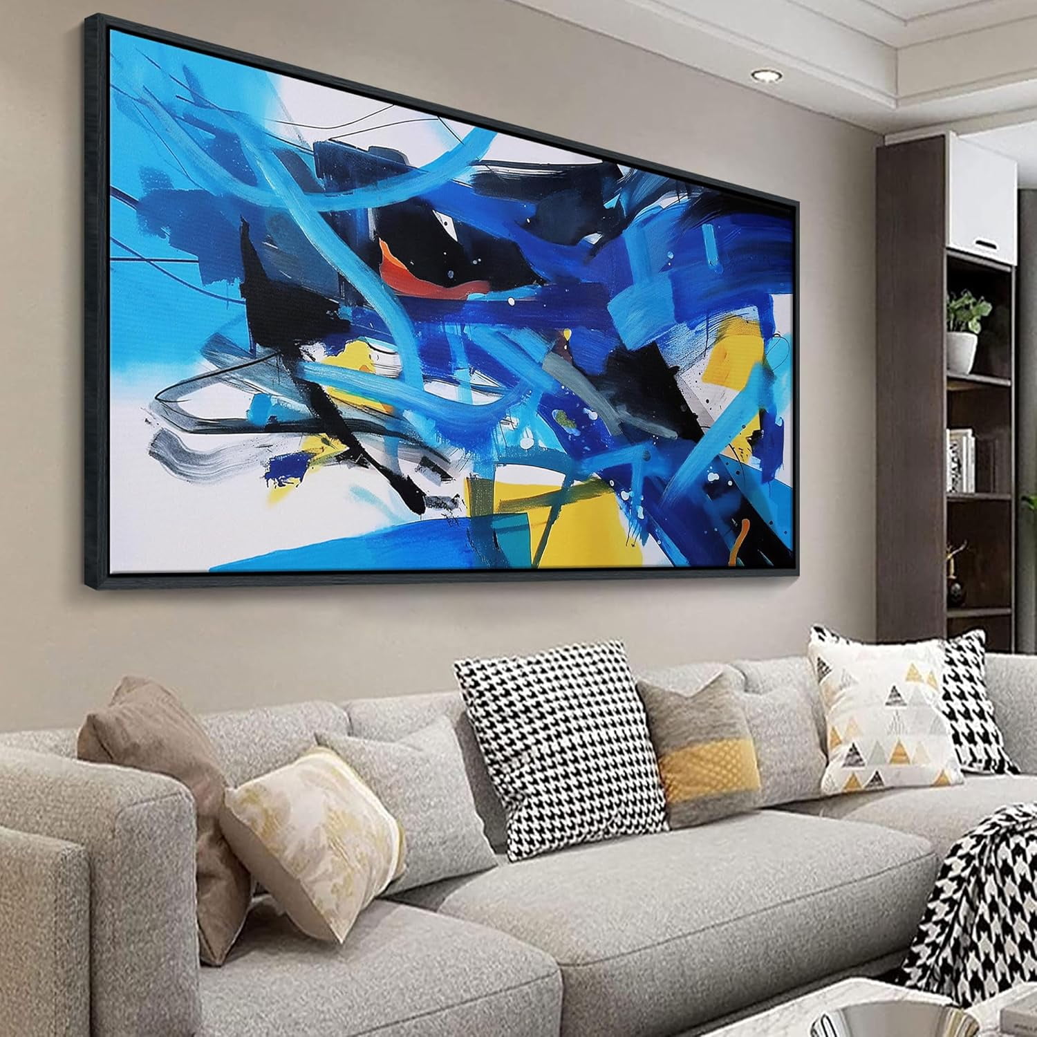 AEFER Blue Abstract Wall Art Canvas Print Picture for Living Room ...